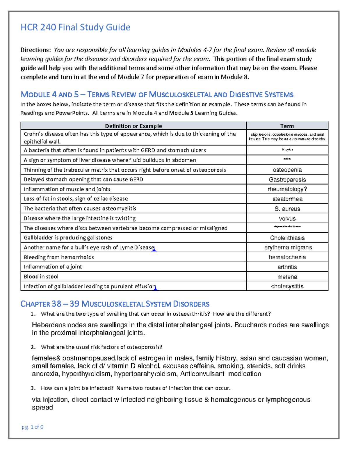 Patho Final Exam Study Guide - Directions: You are responsible for all ...