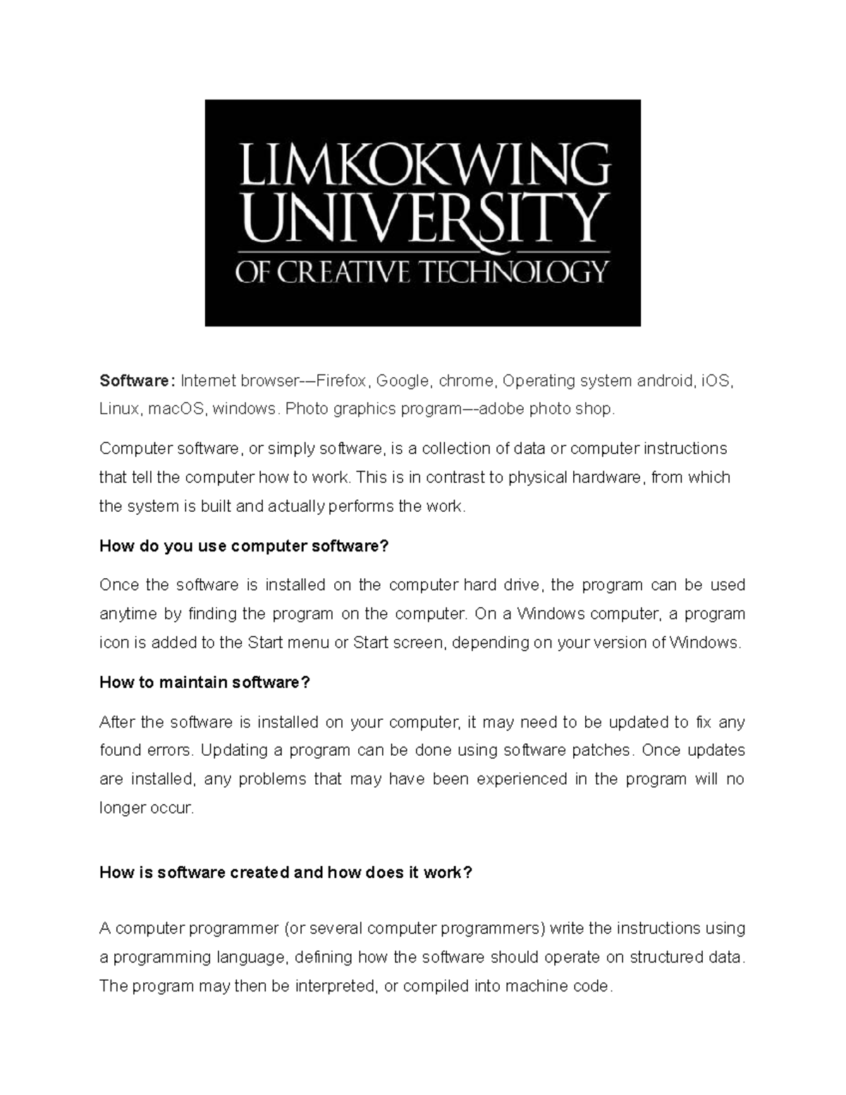 Software - Lecture notes Babak Esparham - Software: Internet browser ...