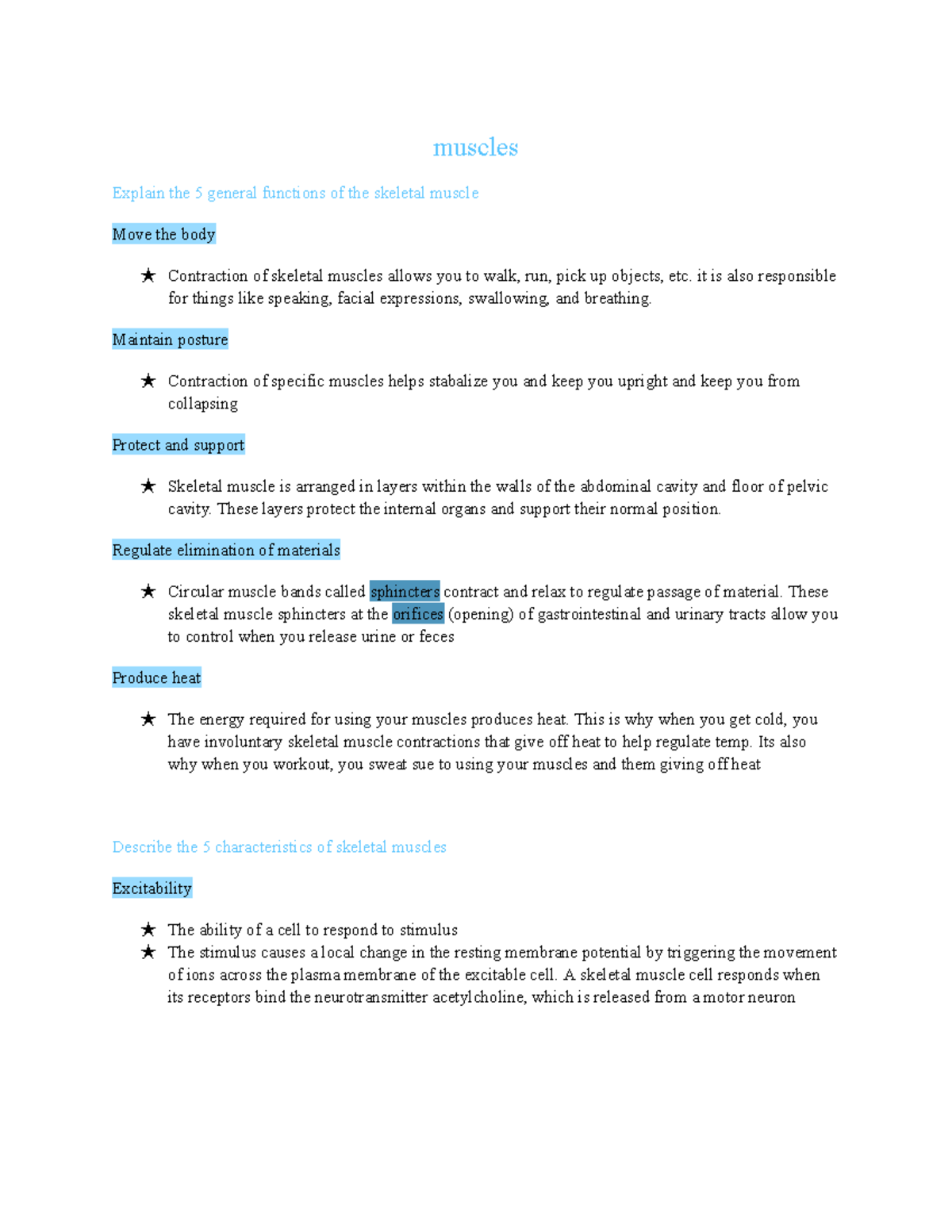 Chapter 10 - muscles study guide - muscles Explain the 5 general ...