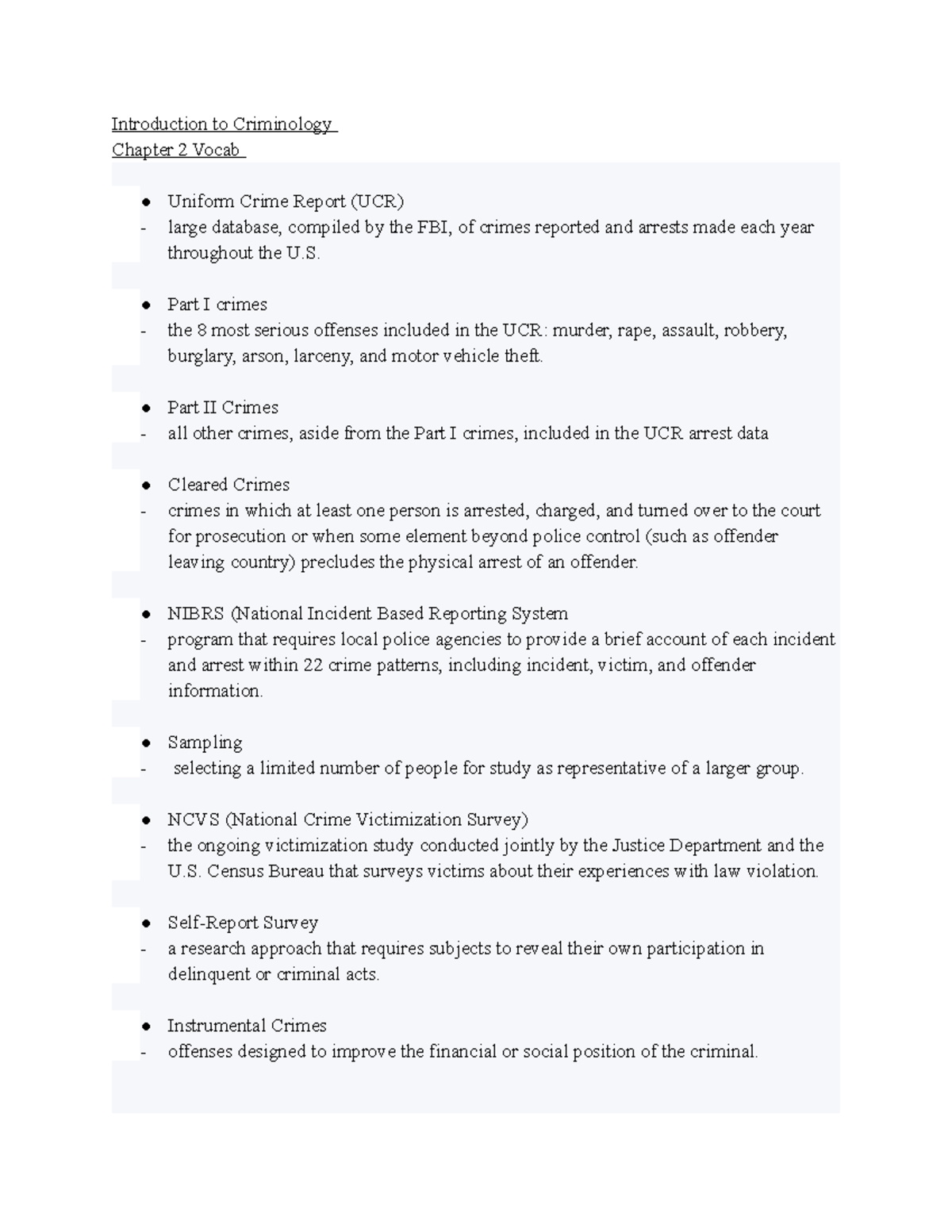 Introduction to Criminology Chapter 2 - Part I crimes the 8 most ...