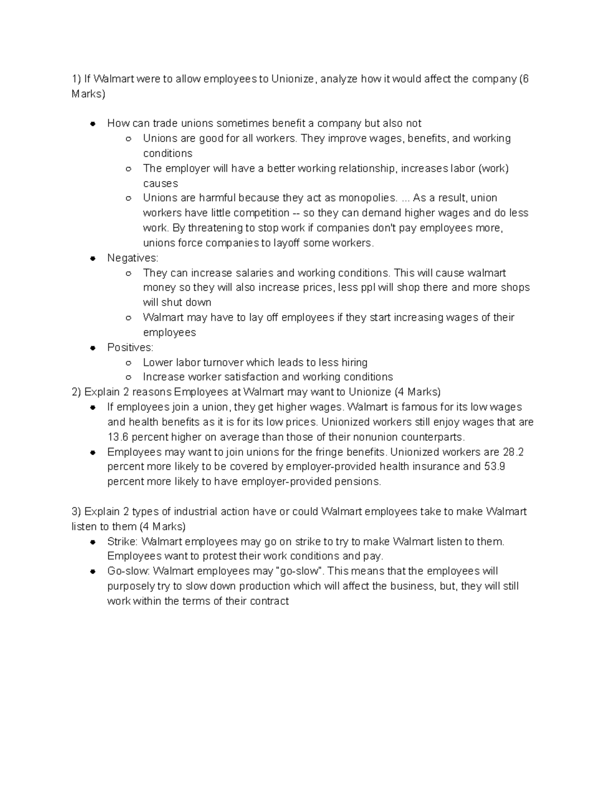 Trade Union Walmart Questions - If Walmart were to allow employees to ...