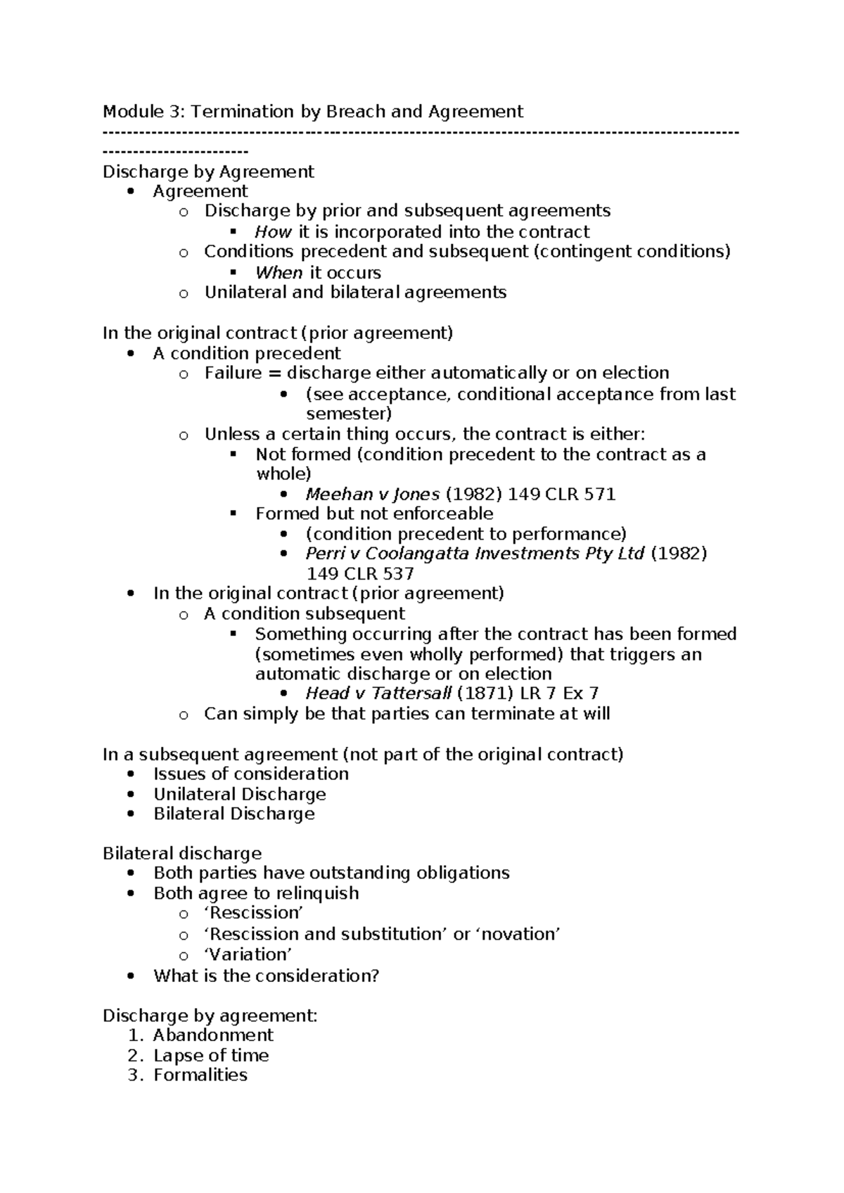 Termination by Breach - Advance Contract Law - Module 3: Termination by Breach and Agreement ...