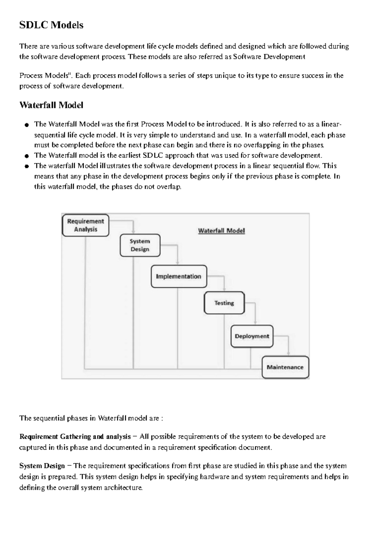 Waterfall model - SDLC Models There are various software development ...