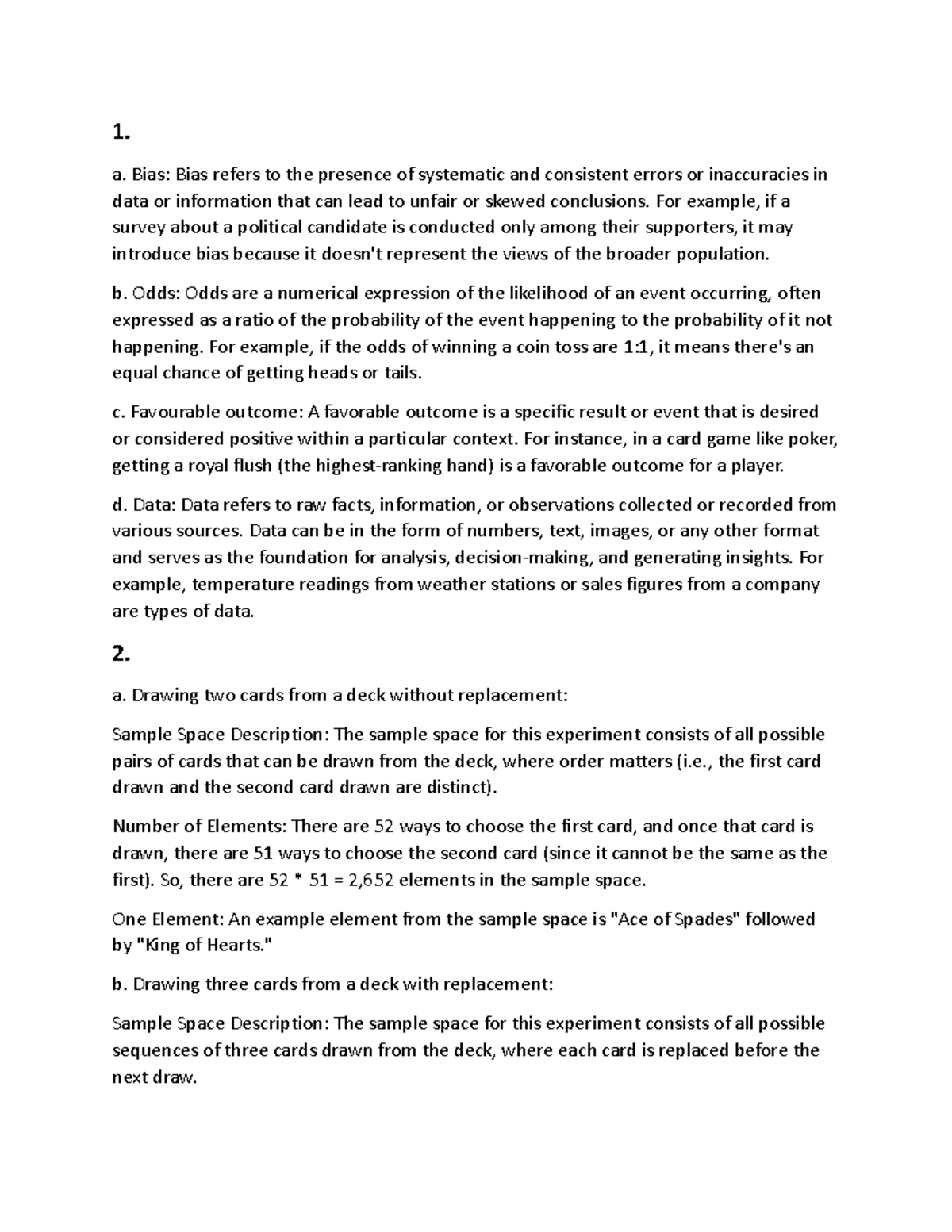 2 - math - 1. a. Bias: Bias refers to the presence of systematic and consistent errors or - Studocu