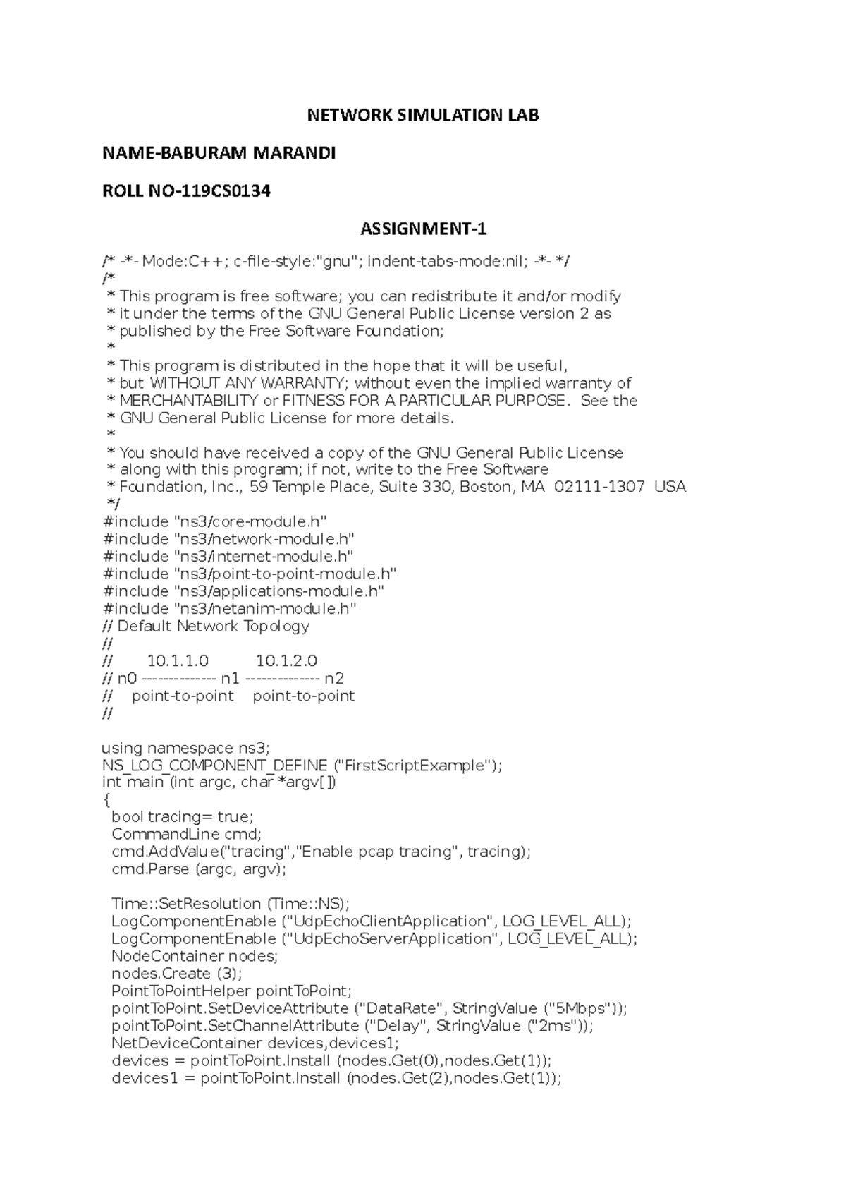 Network Simulation LAB - NETWORK SIMULATION LAB NAME-BABURAM MARANDI ROLL NO-119CS ASSIGNMENT ...
