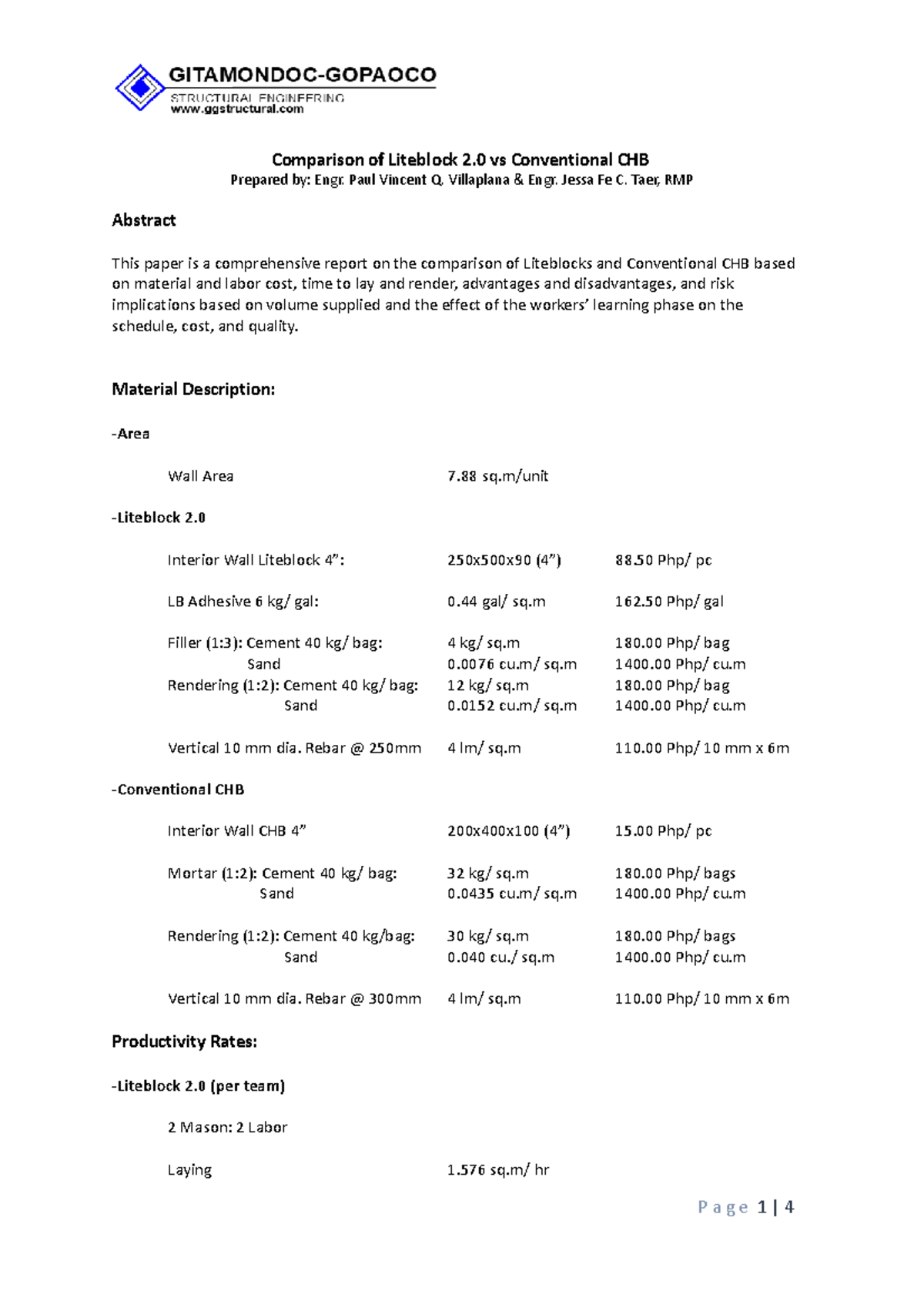 Liteblock vs CHB - Comparative Study of Traditional CHB and Light ...