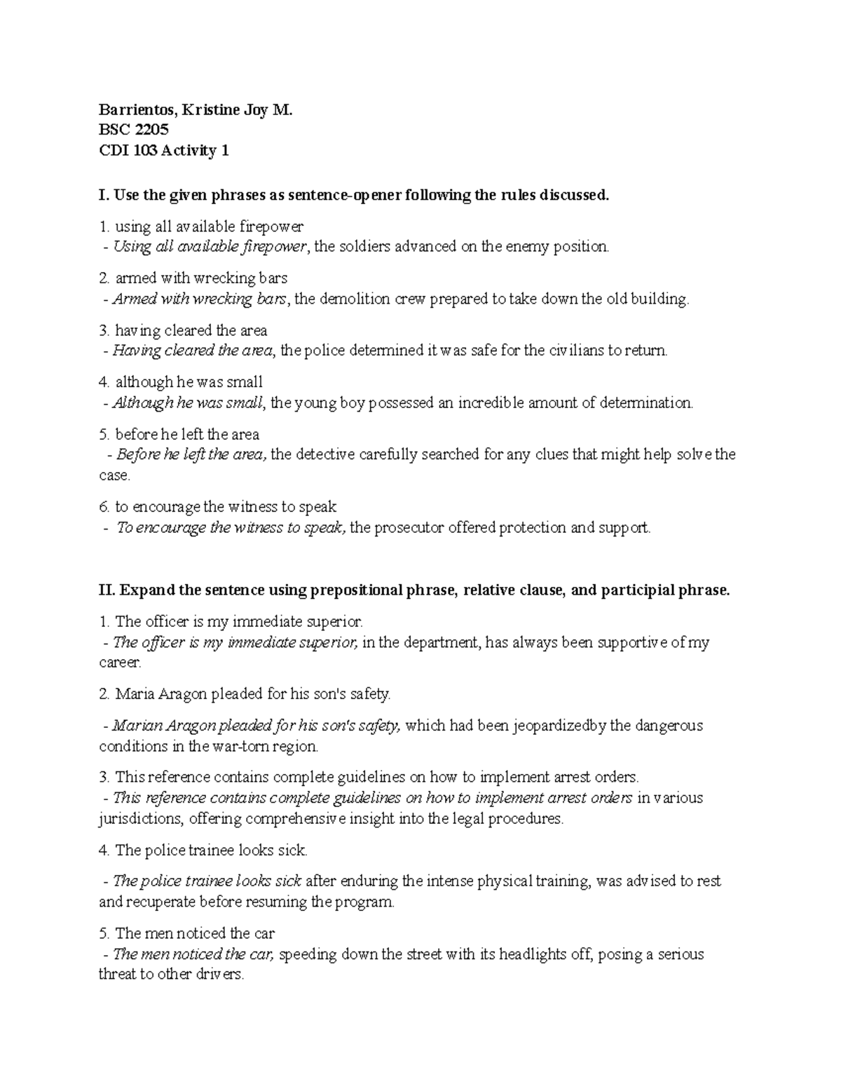CDI Activity 1 - ,,,,,,, - Barrientos, Kristine Joy M. BSC 2205 CDI 103 ...