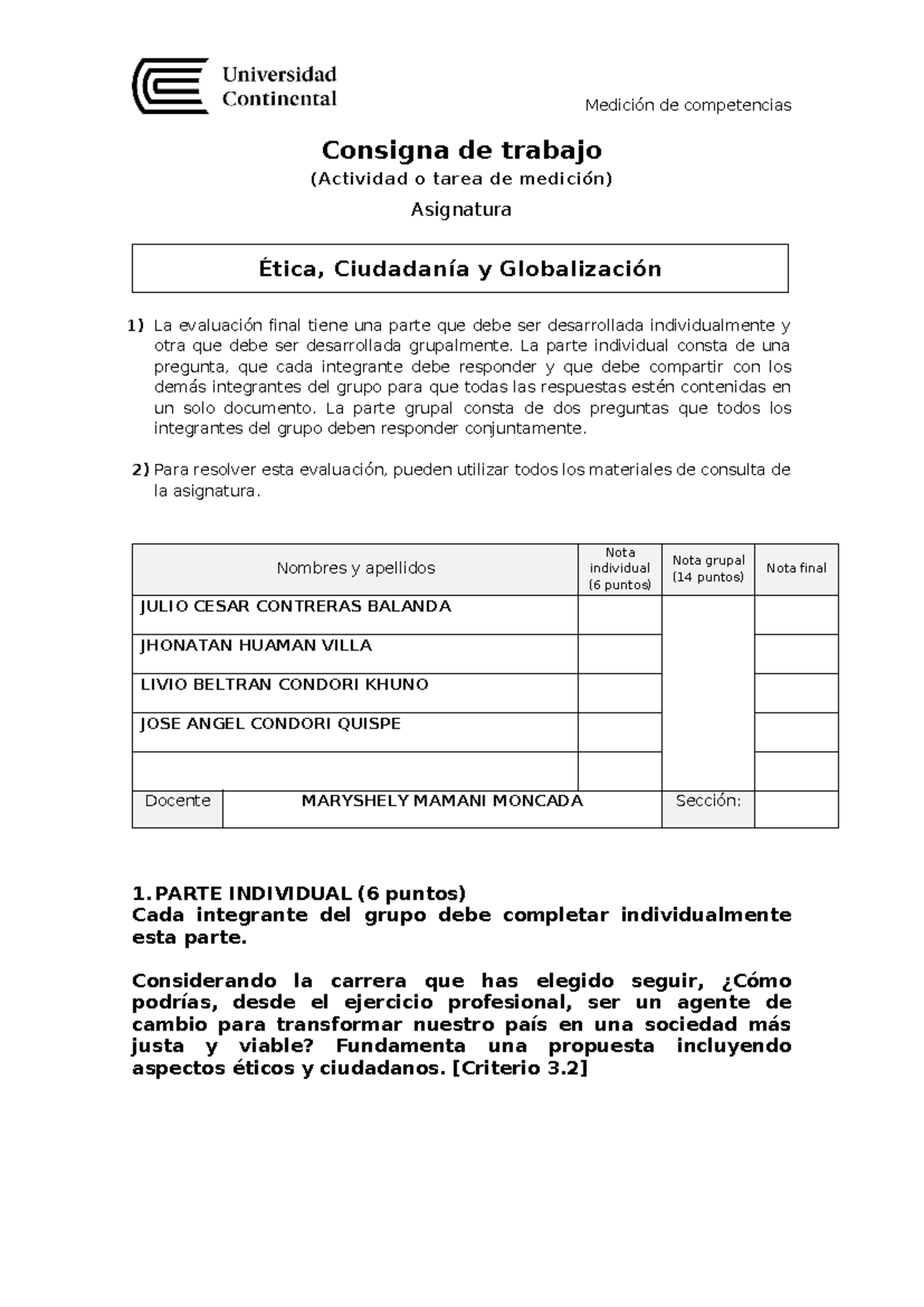 Examen Final ECG-2024-10-A - ####### Medición de competencias Consigna de trabajo (Actividad o ...