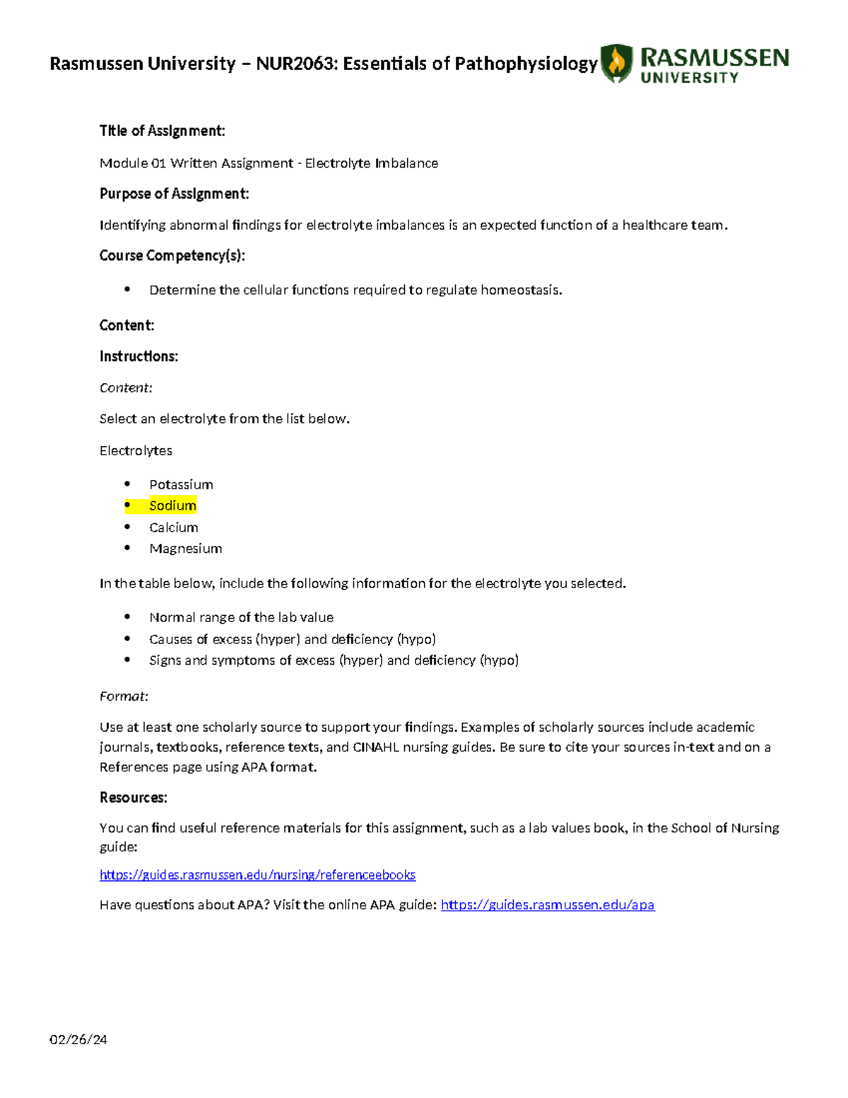 Module 1 Pathophysiology - Rasmussen University – NUR2063: Essentials ...
