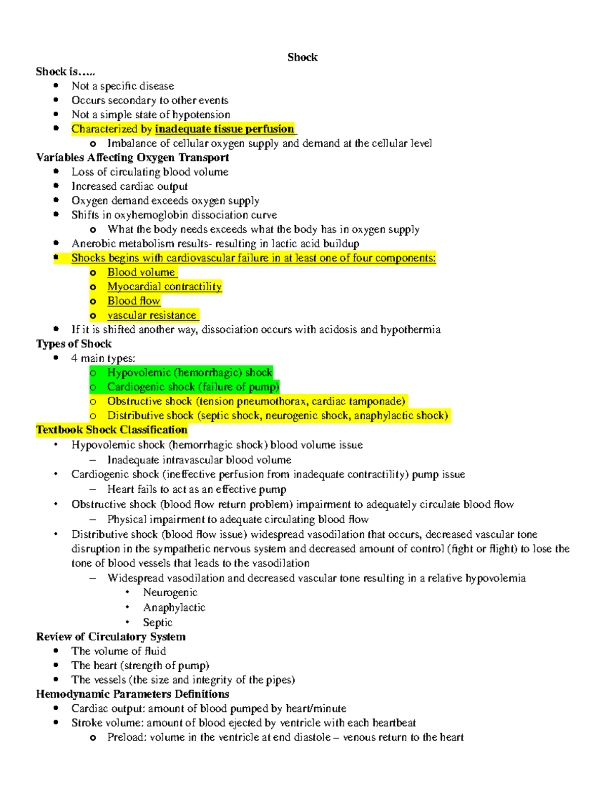 Shock Lecture Notes Fleming - Shock Shock is..... Not a specific ...