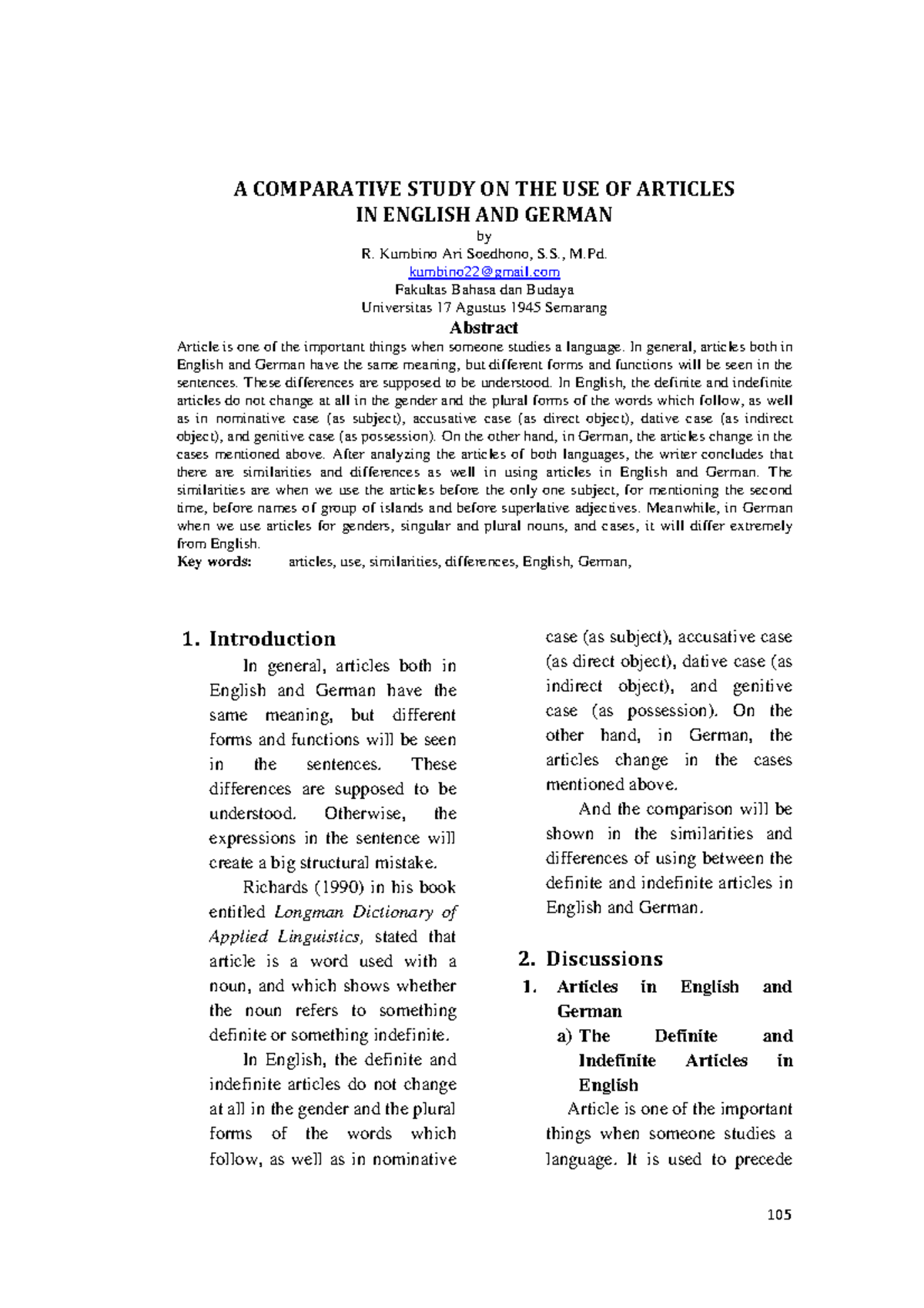 A Comparative Study ON THE USE OF Articles IN English AND German - A ...