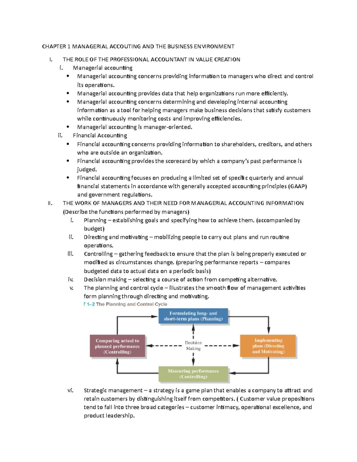 Chapter 1 - Summary - Managerial Accounting 11e - CHAPTER 1 MANAGERIAL ...