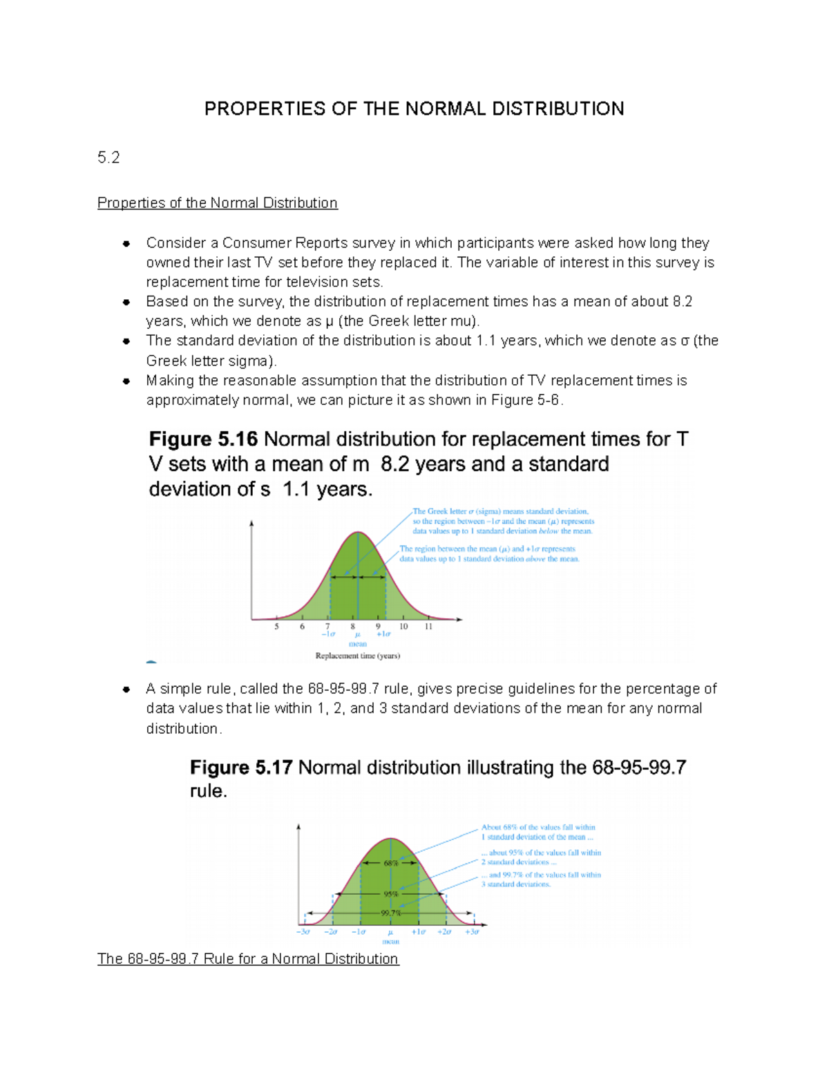 MTH 155 Chapter 5.2 Notes Properties of the Normal Distribution ...