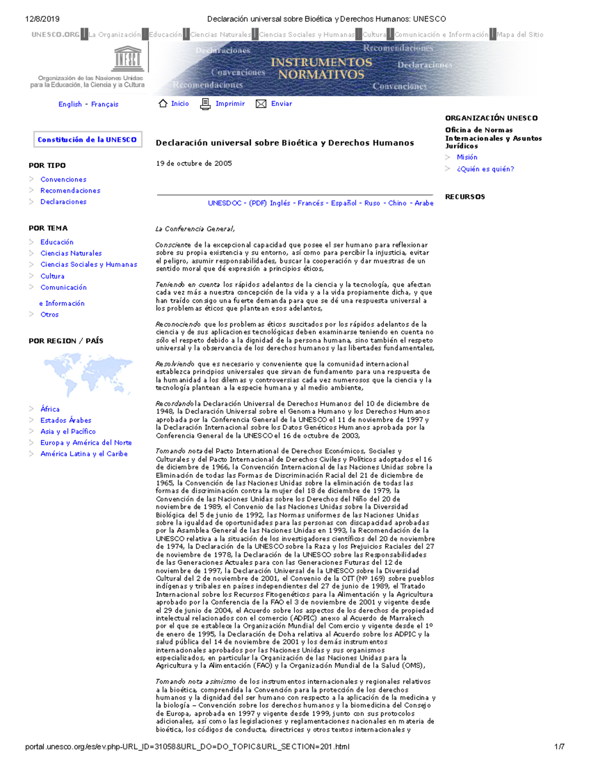 Declaración universal sobre Bioética y Derechos Humanos Unesco - UNESCO ...