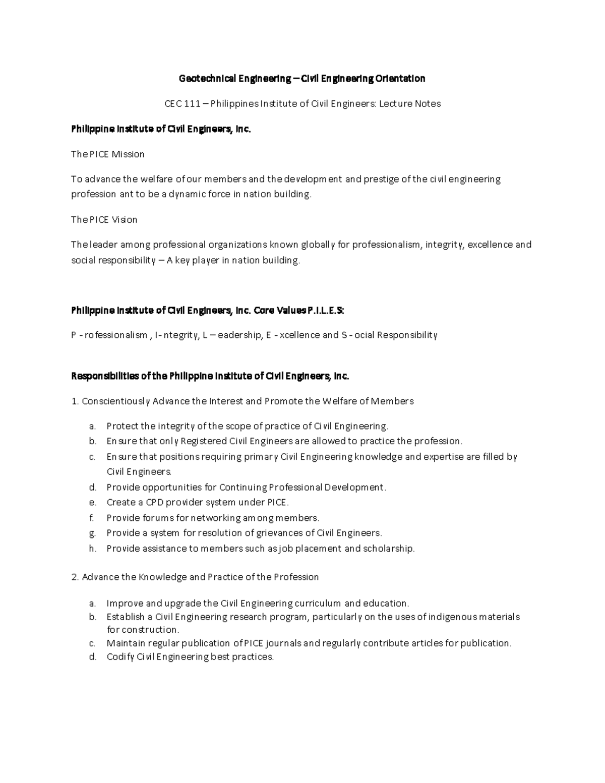 Civil Engineering Orientation - Philippine Institute of Civil Engineers ...