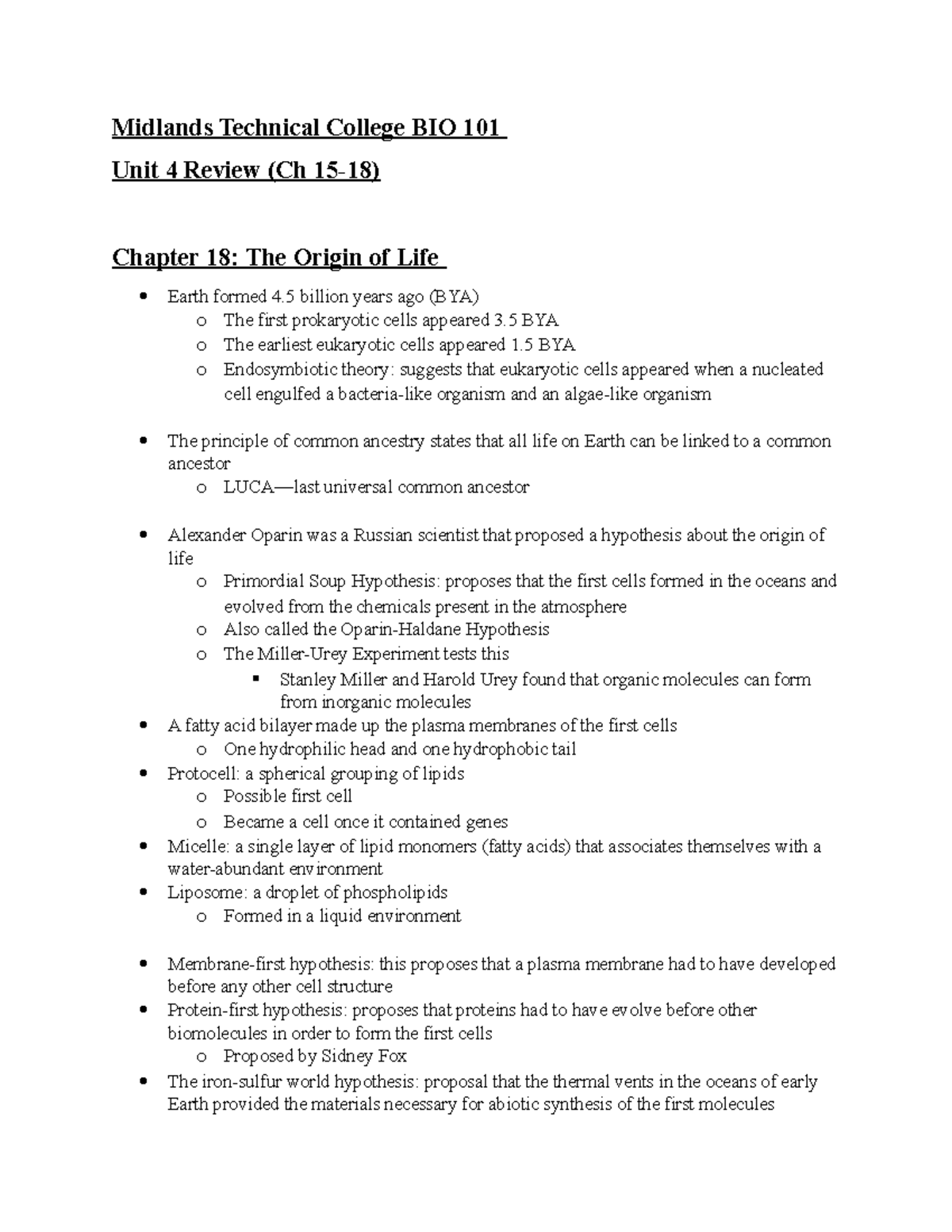 BIO 101 Unit 4 Review Guide - Midlands Technical College BIO 101 Unit 4 ...