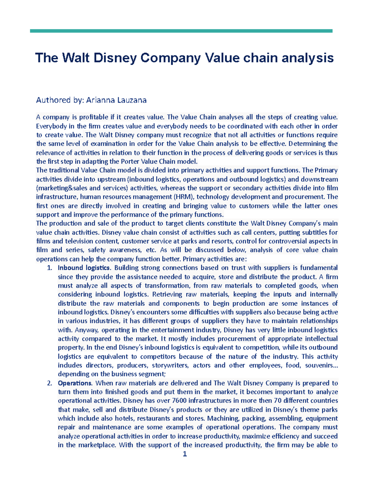 Value chain Disney - The Walt Disney Company Value chain analysis ...