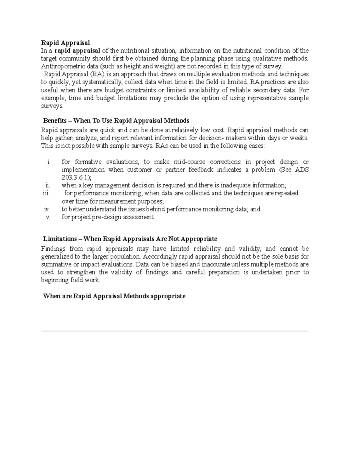 Rapid Appraisal - This notes will help the students understand more on ...