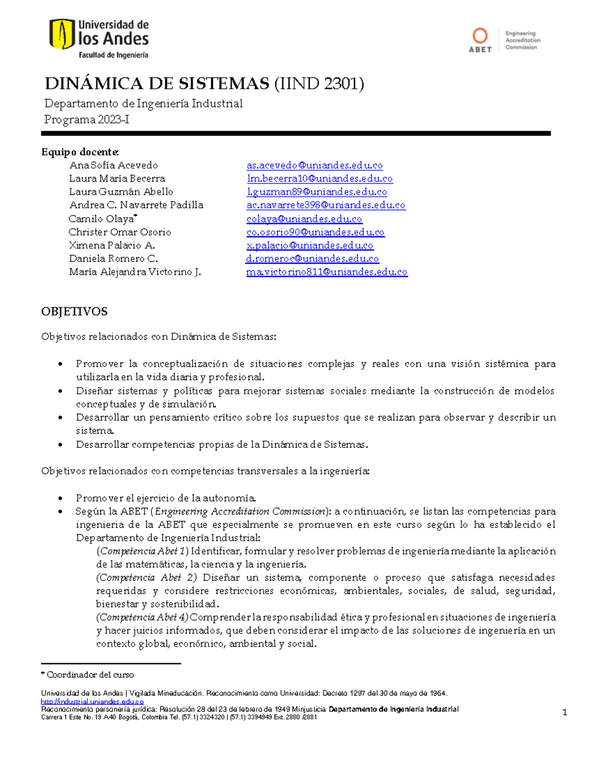 Programa Dinámica de Sistemas 2023-I VF - Universidad de los Andes ...