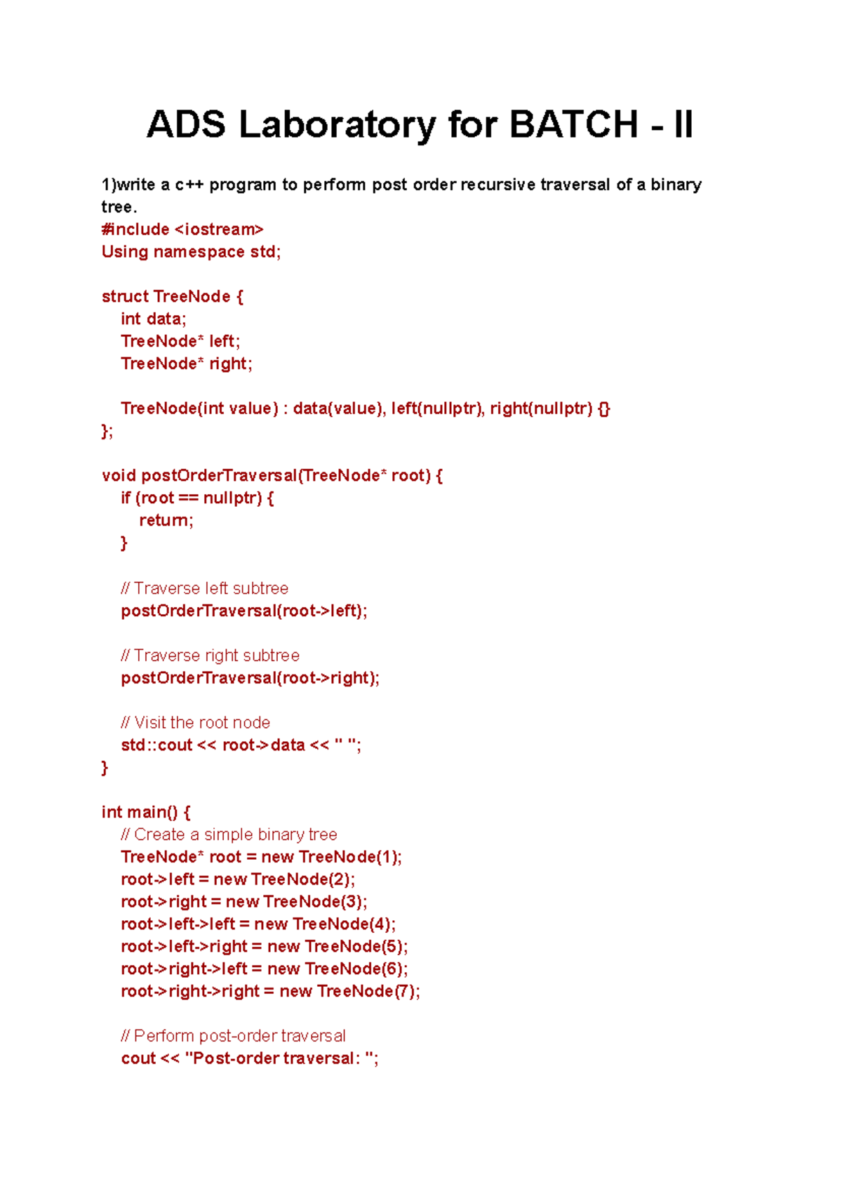 ADS Laboratory for Batch - II - ADS Laboratory for BATCH - II 1)write a ...