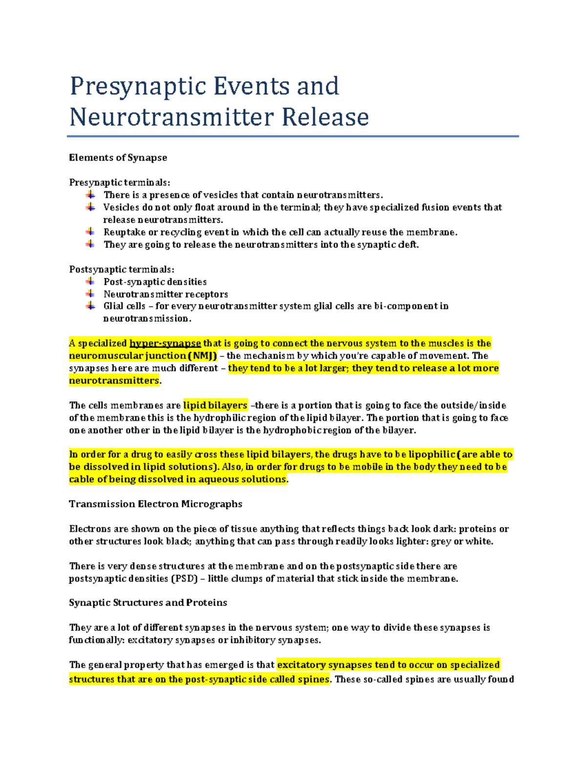 Presynaptic Events and Neurotransmitter Release - Presynaptic Events ...