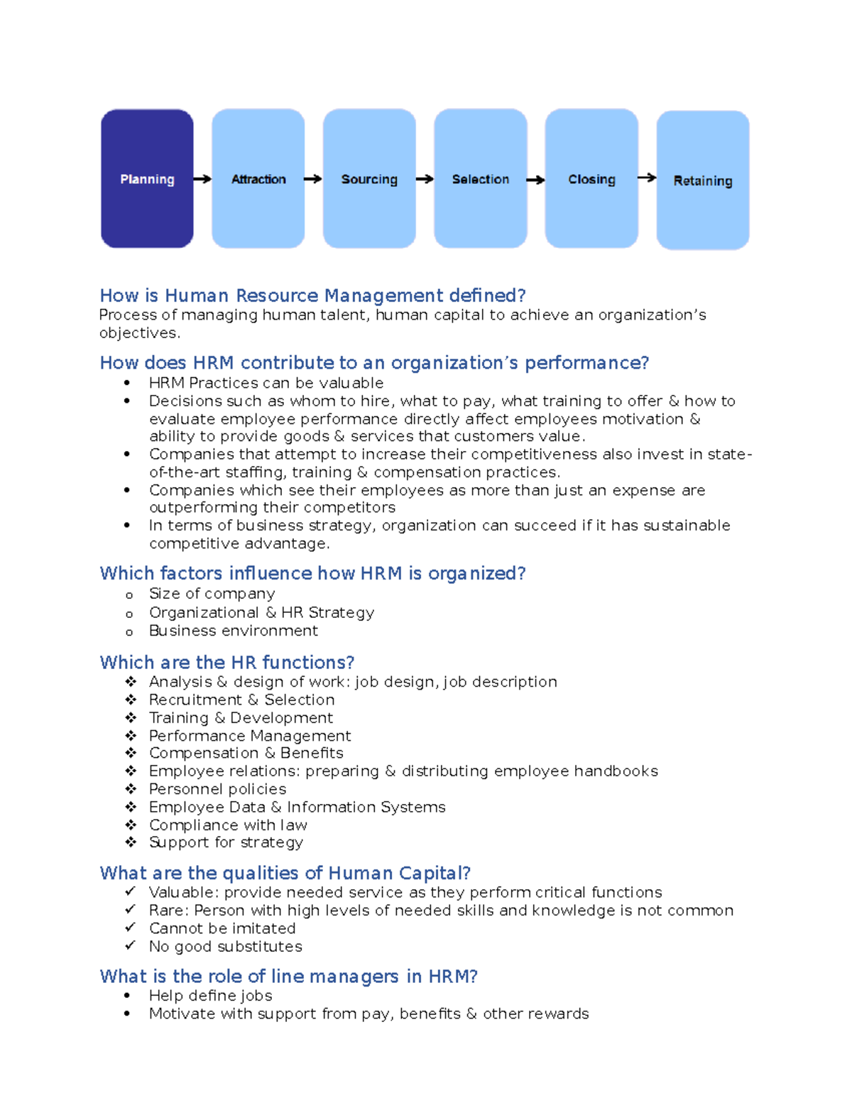 HRM Summary - How is Human Resource Management defined? Process of ...