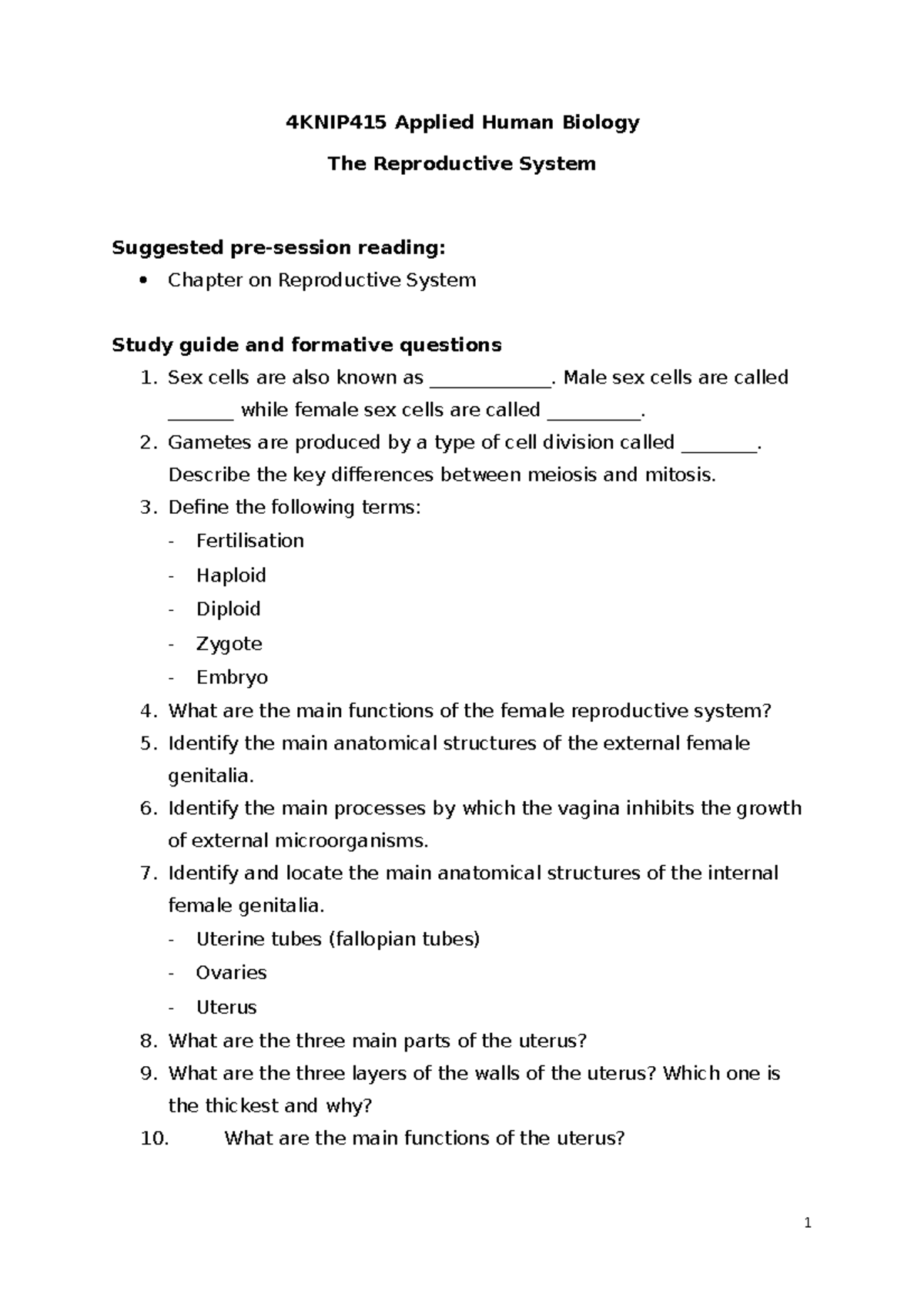 Reproductive System - 4KNIP415 Applied Human Biology The Reproductive ...