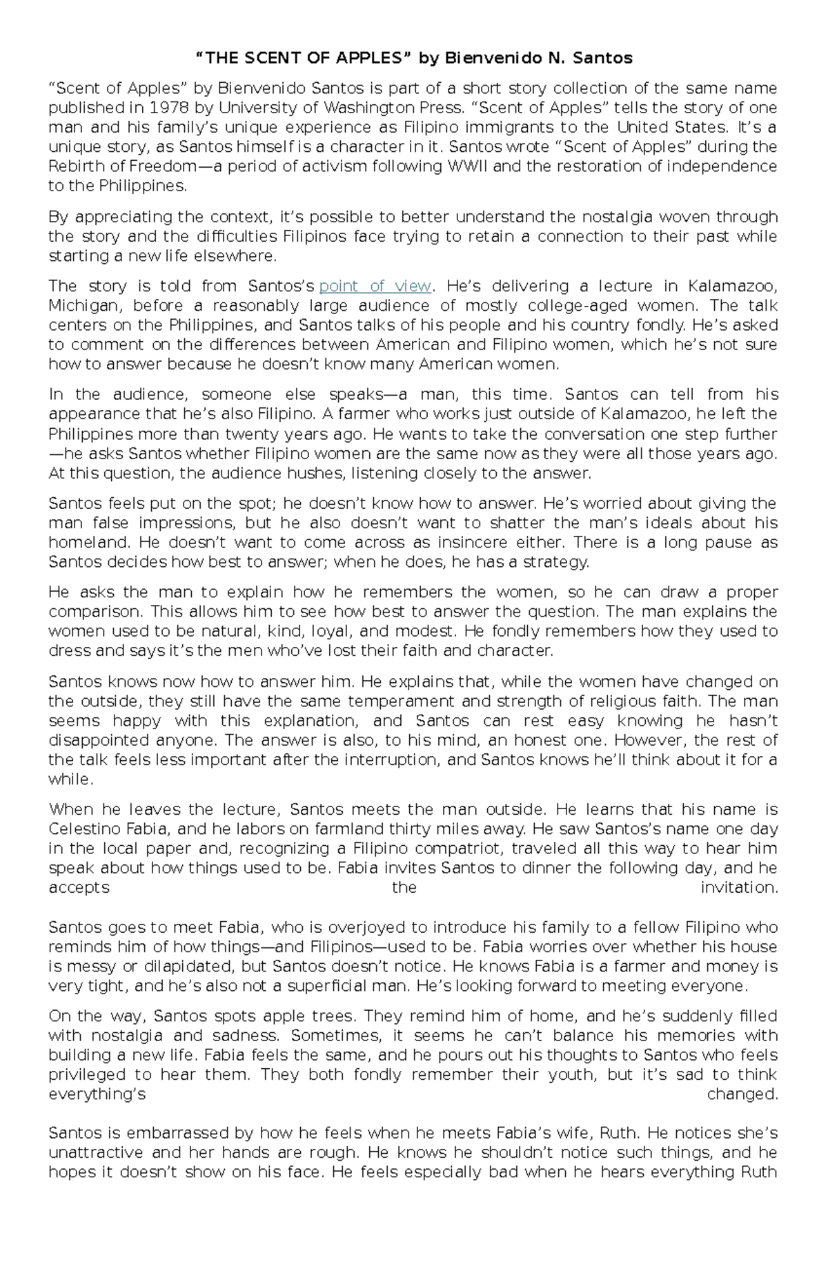 THE Scent OF Apples - “THE SCENT OF APPLES” by Bienvenido N. Santos “Scent of Apples” by ...