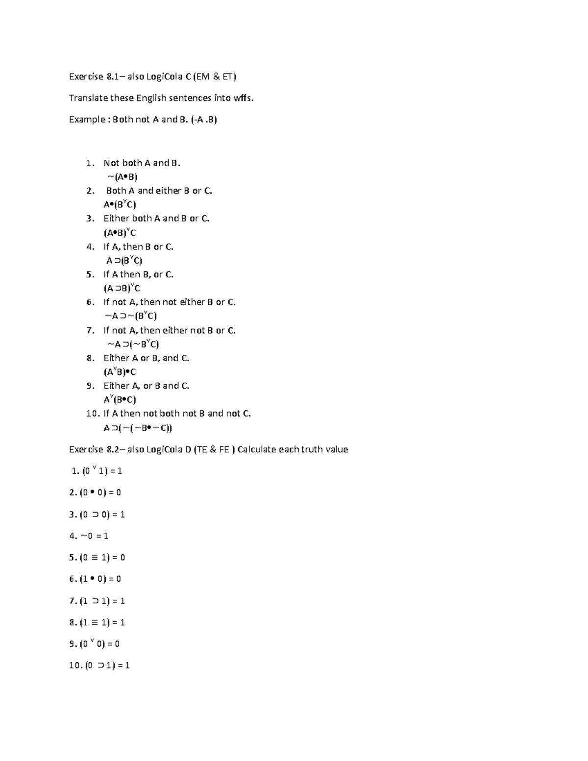 Logic Exercise 8 - Exercise 8– also LogiCola C (EM & ET) Translate ...