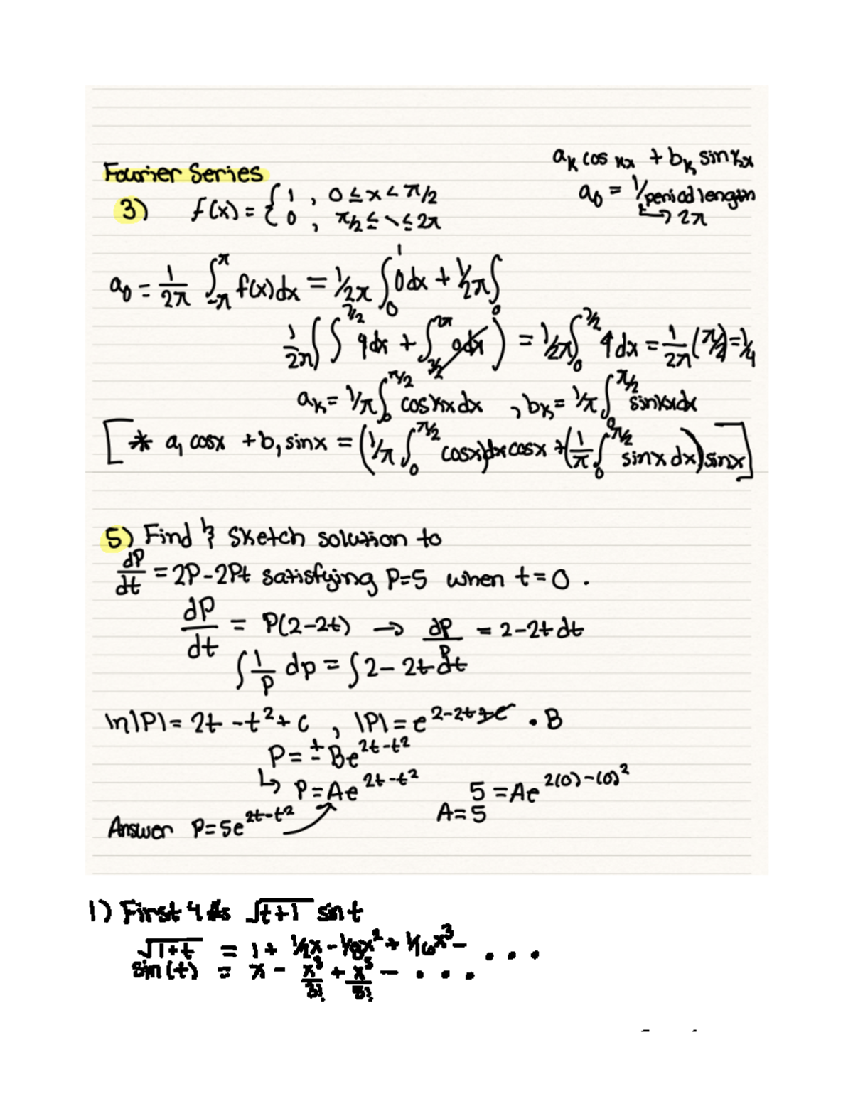 Fourier Series Notes - 1 First 4 s J't ti sint Ttt It 42 ...
