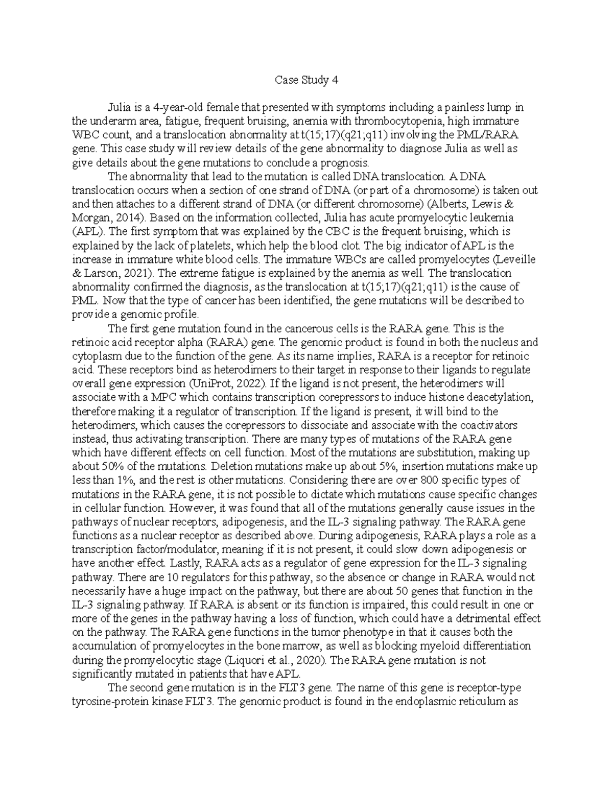 Molecular And Cellular Biology Case Study 4 - Case Study 4 Julia is a 4 ...