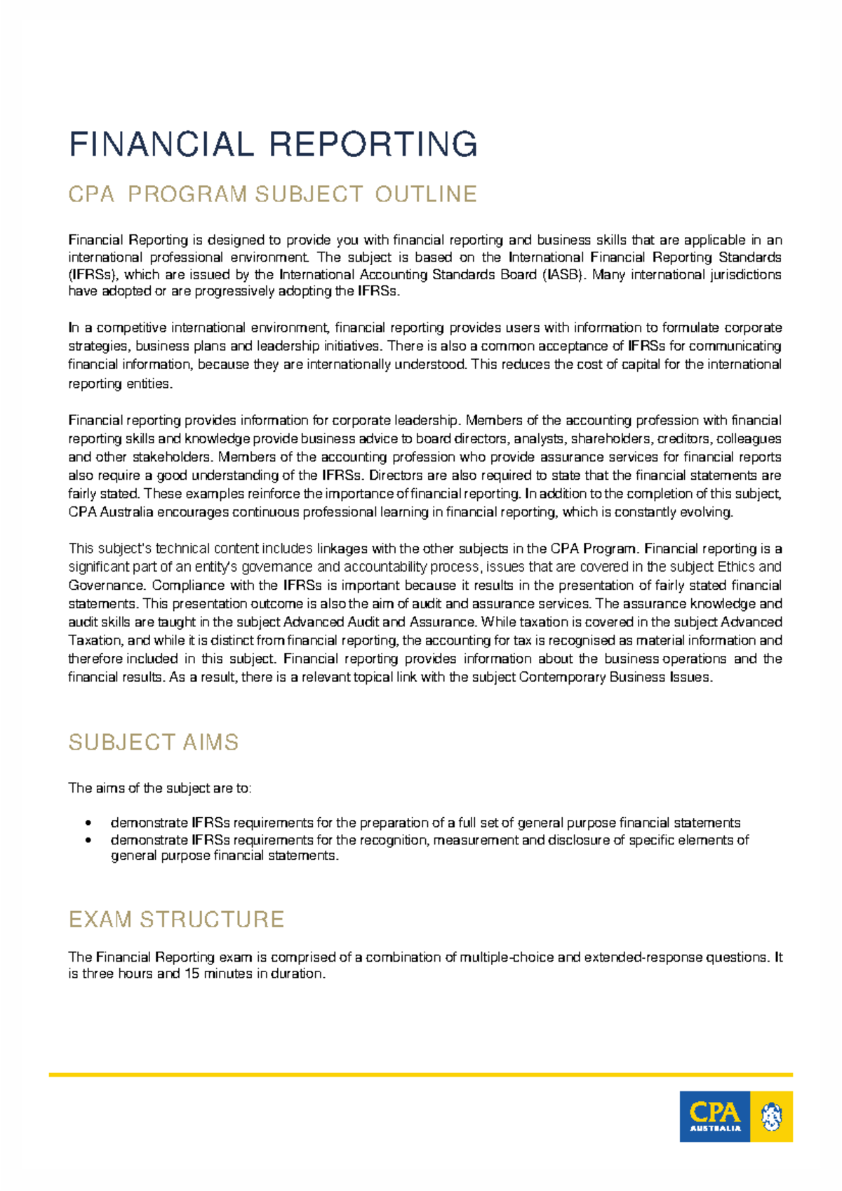 CPA subject outline-Financial Reporting - FINANCIAL REPORTING CPA ...