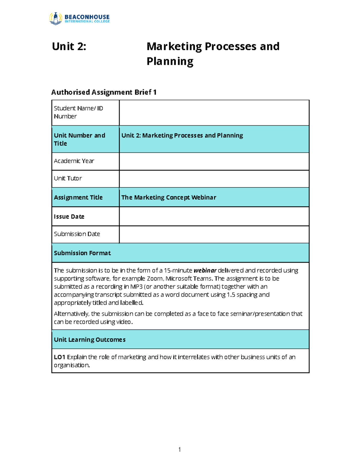 Unit 2 Marketing Processing and Planning - Unit 2: Marketing Processes ...