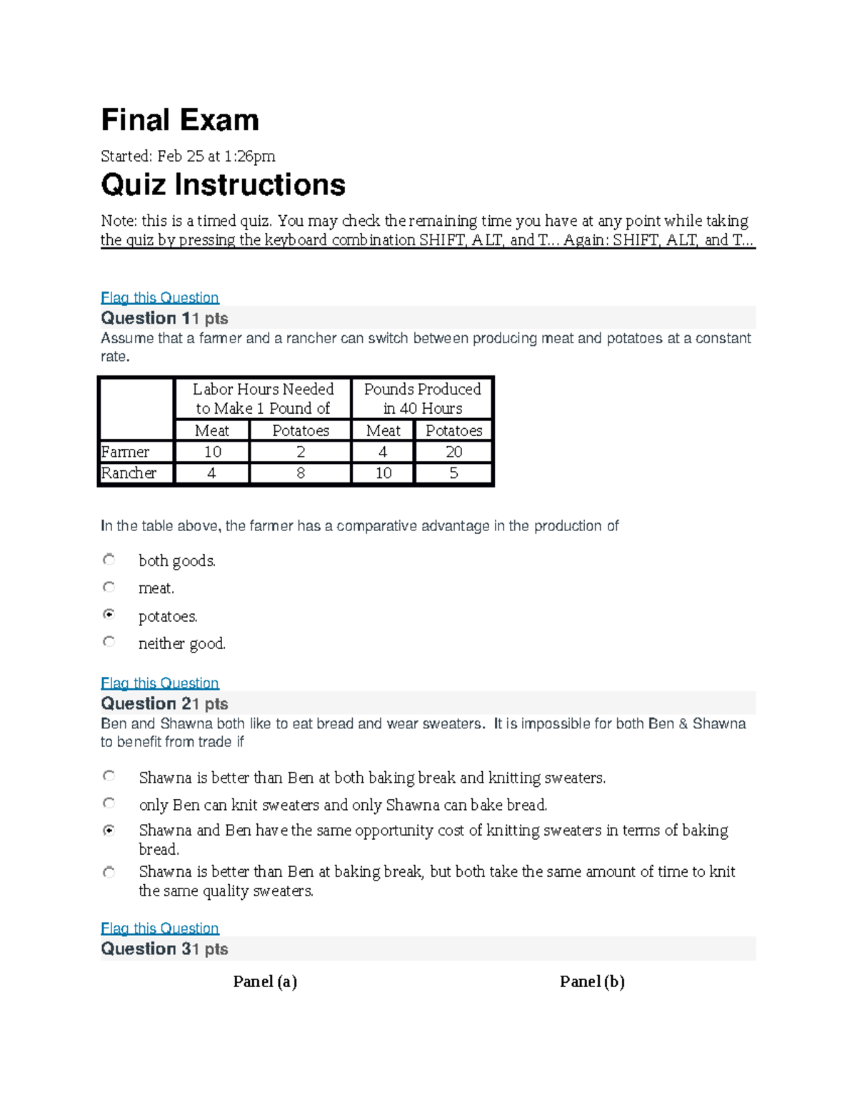 Docx - M/C with answers - Final Exam Started: Feb 25 at 1:26pm Quiz ...