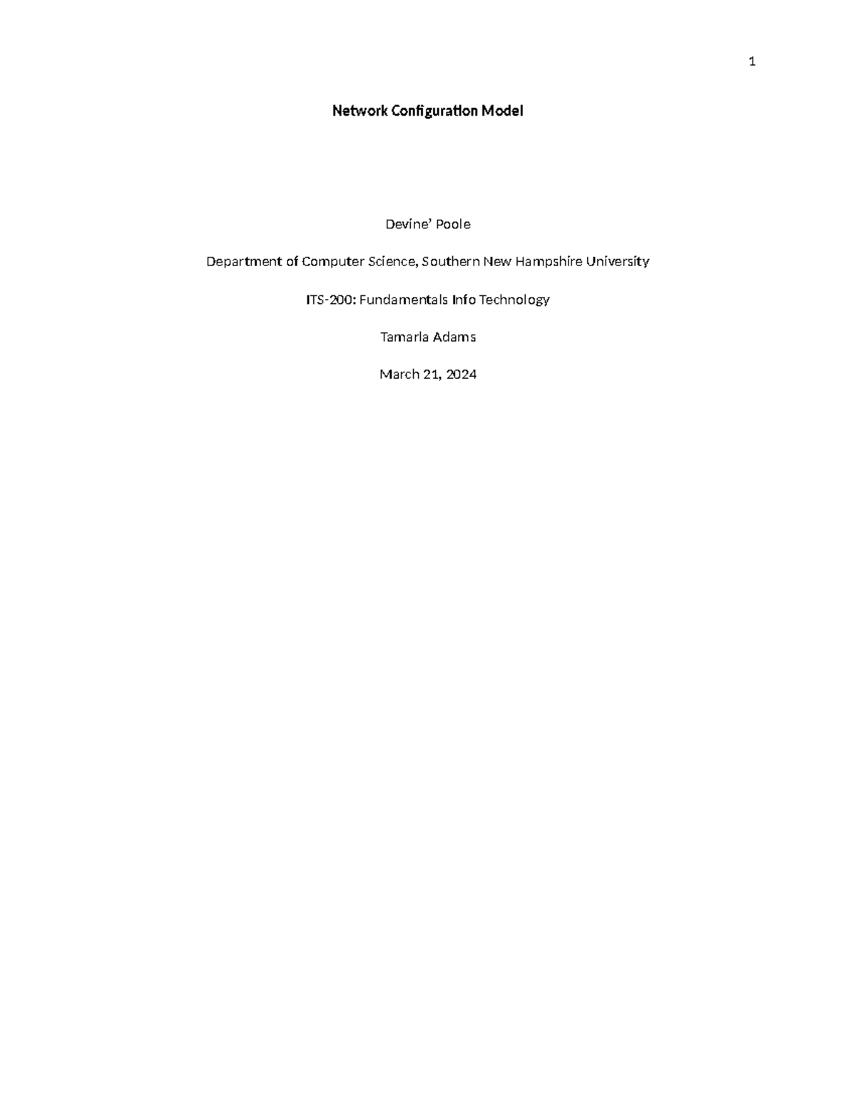 Network configuration Model - Network Configuration Model Devine’ Poole ...