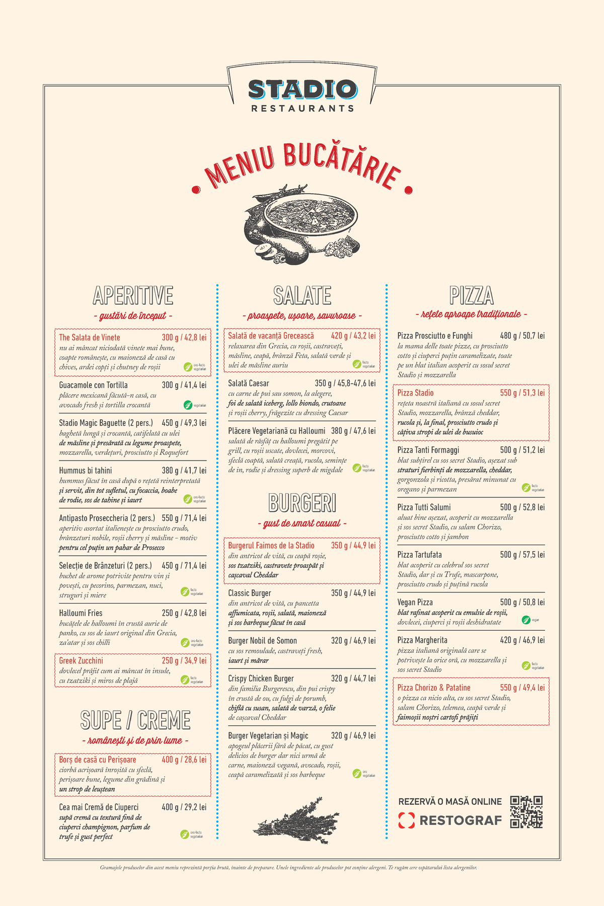 Meniu bucatarie Stadio RO - • M E NI U B UCĂT ĂR IE • Gramajele ...