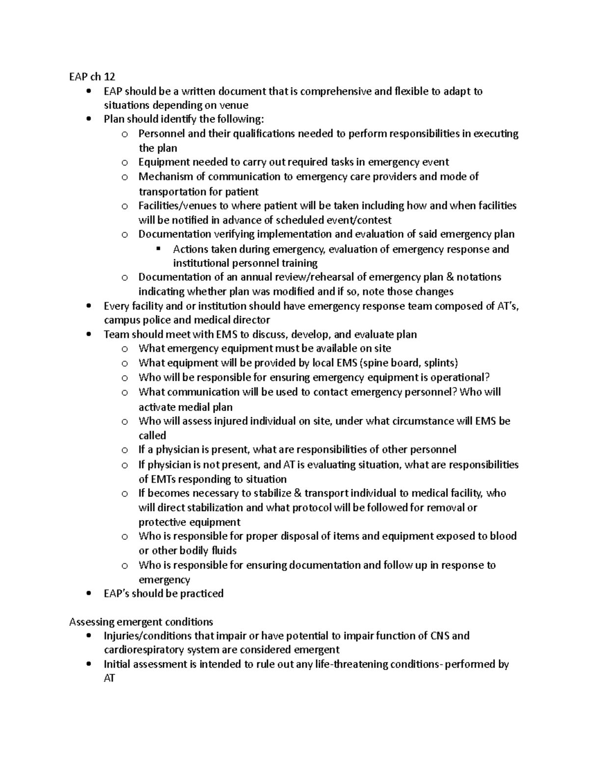 EAP ch 12 - Emergency Action plan - EAP ch 12 EAP should be a written ...
