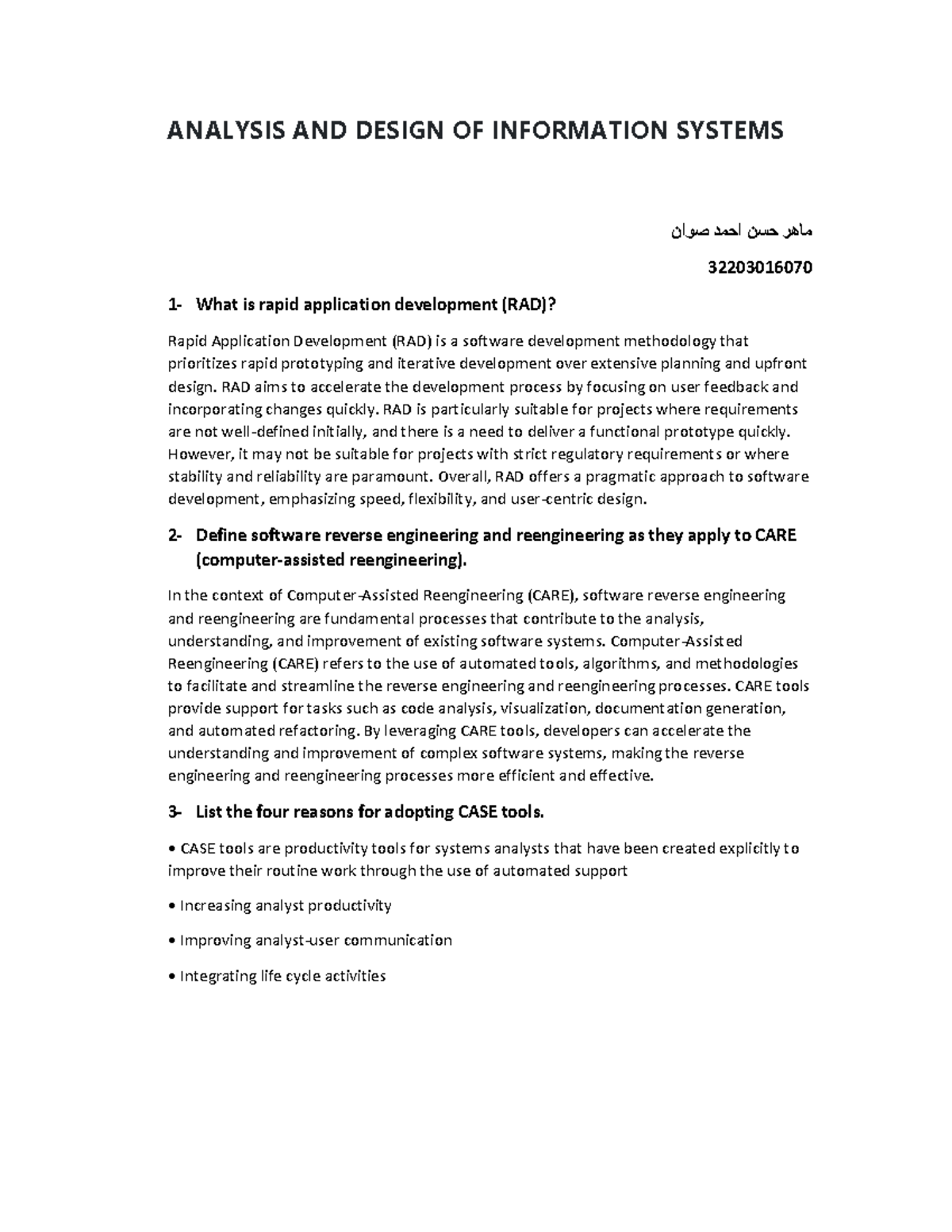 Analysis AND Design OF Information Systems - ANALYSIS AND DESIGN OF INFORMATION SYSTEMS ماهر حسن ...