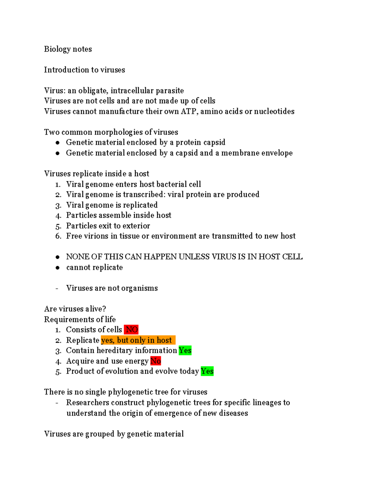 Viruses intro - Professor Mamantov - Biology notes Introduction to ...