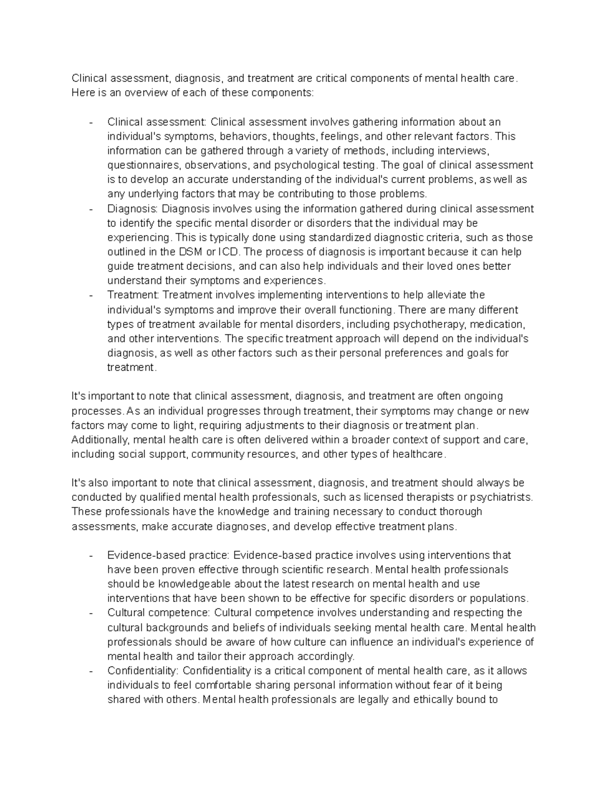 Clinical Assessment, Diagnosis, and Treatment - Here is an overview of ...