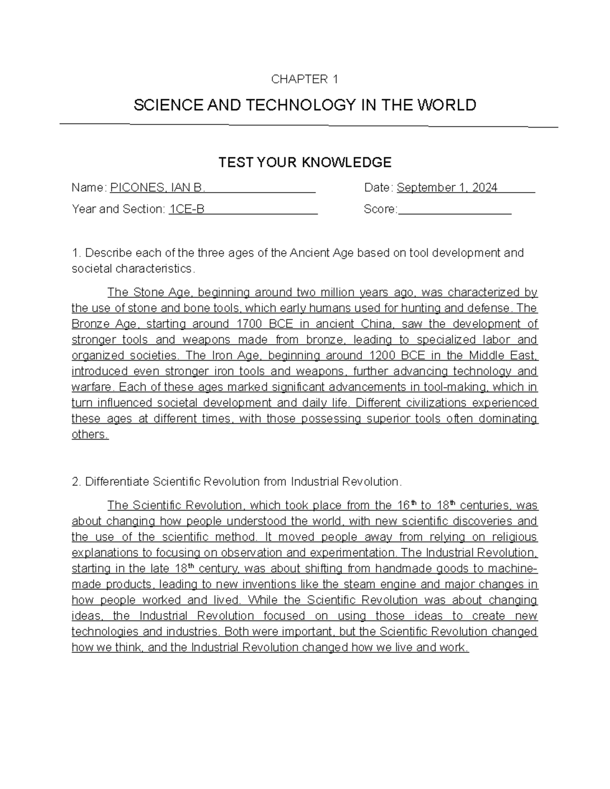 STS activity - Science technology in society - CHAPTER 1 SCIENCE AND TECHNOLOGY IN THE WORLD ...