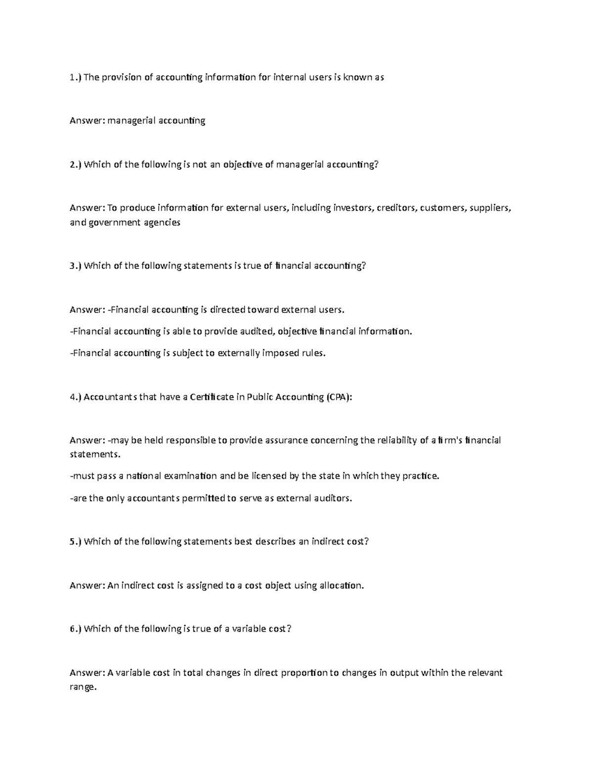 ACCT 2082 - Module 1 Review - 1.) The provision of accounting ...