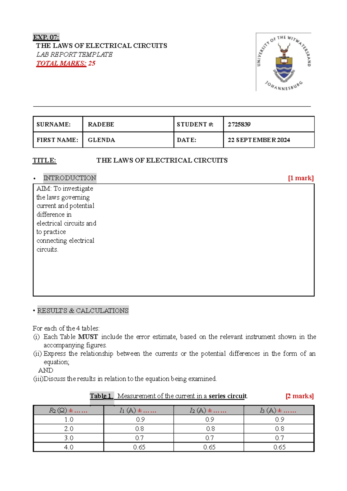 Exp07 - Electrical Circuits - EXP. 07: THE LAWS OF ELECTRICAL CIRCUITS ...