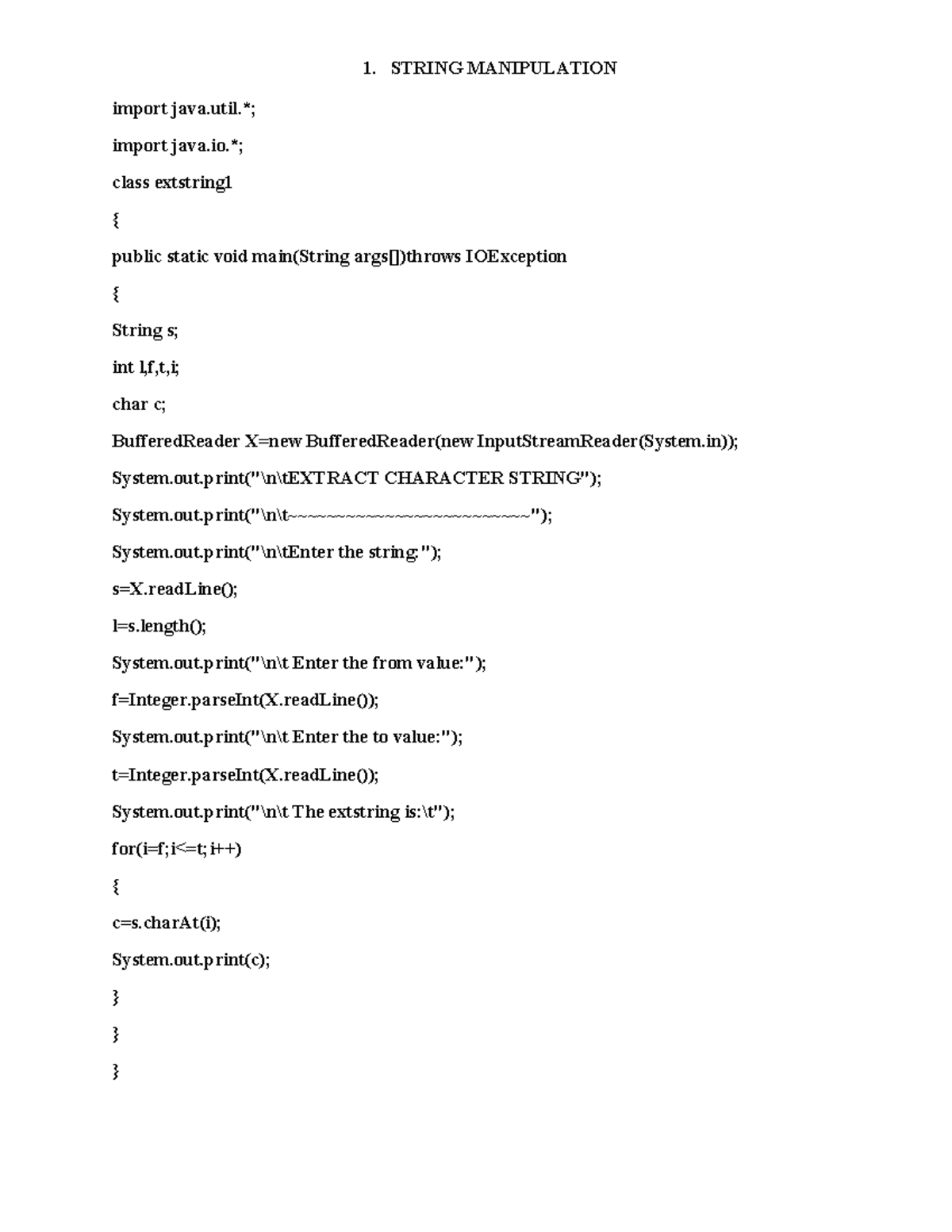 Java Record-MP-29-2-16 - 1. STRING MANIPULATION import java.; import java.; class extstring ...