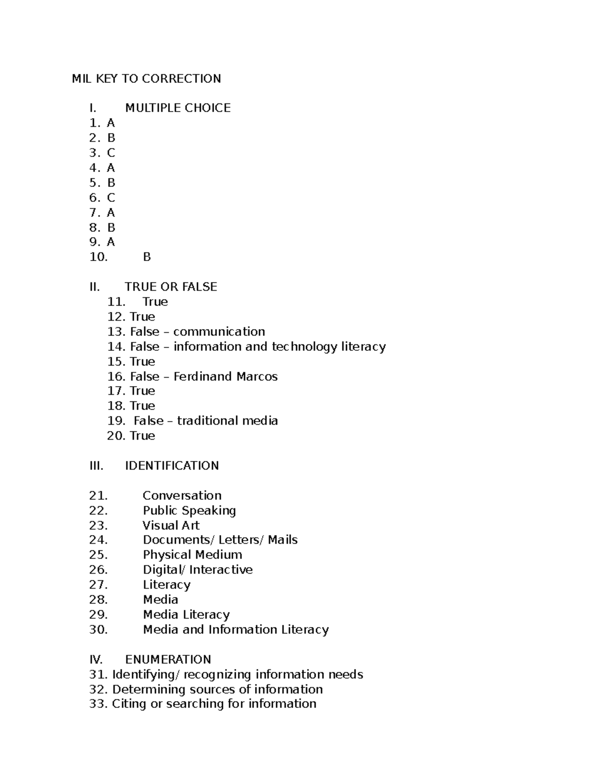 MIL KEY TO Correction - it will help you - MIL KEY TO CORRECTION I ...
