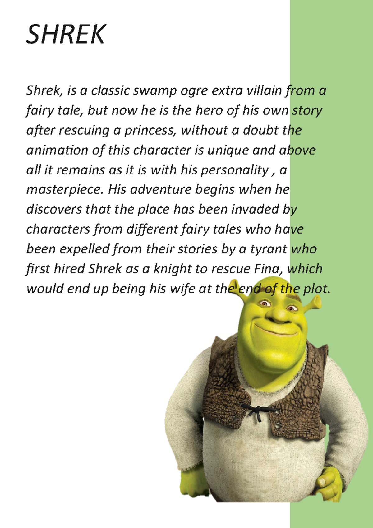 Biography - adadadada - SHREK Shrek, is a classic swamp ogre extra ...