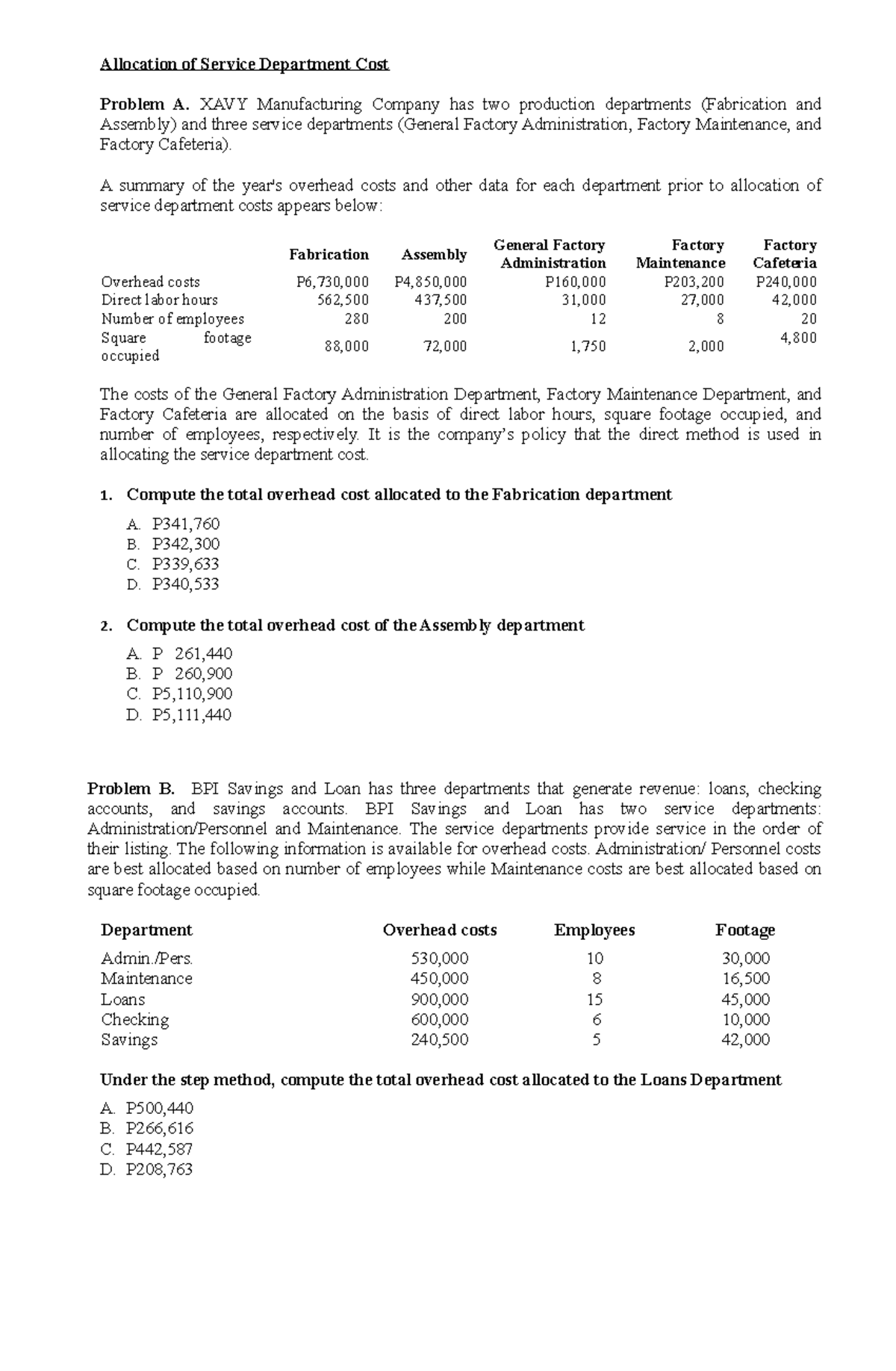COSTING LECTURE NOTES ABC ALLOCATION - Allocation of Service Department ...