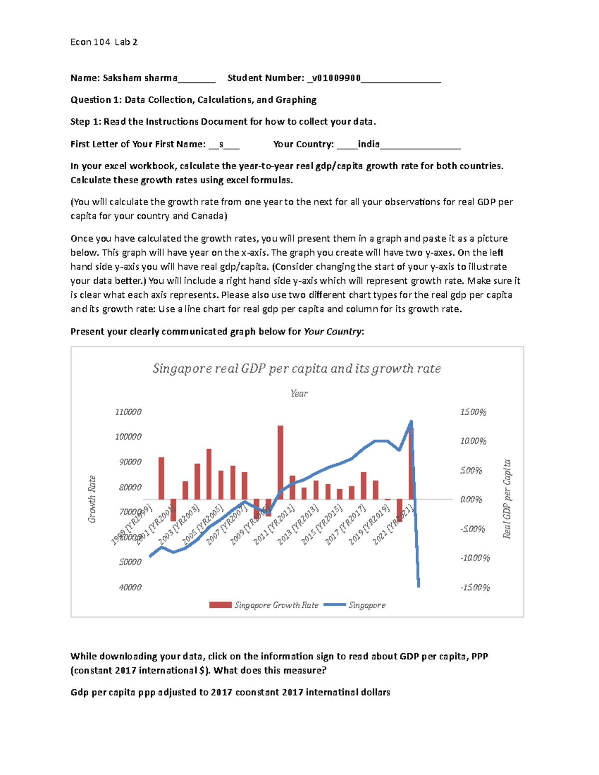 Lab 2 econ 104 - lab - Econ 104 Lab 2 Name: Saksham sharma_______ Student Number: - Studocu