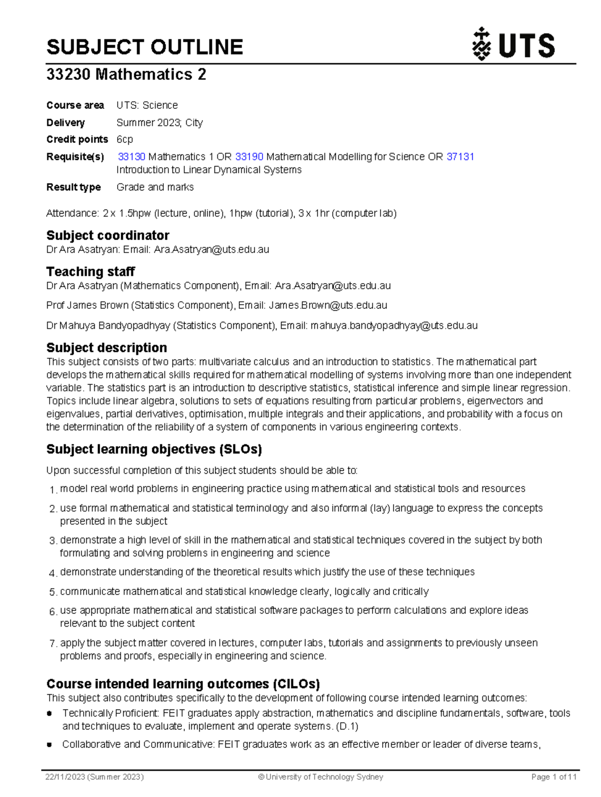 Maths 2 Student Outline - SUBJECT OUTLINE 33230 Mathematics 2 ...