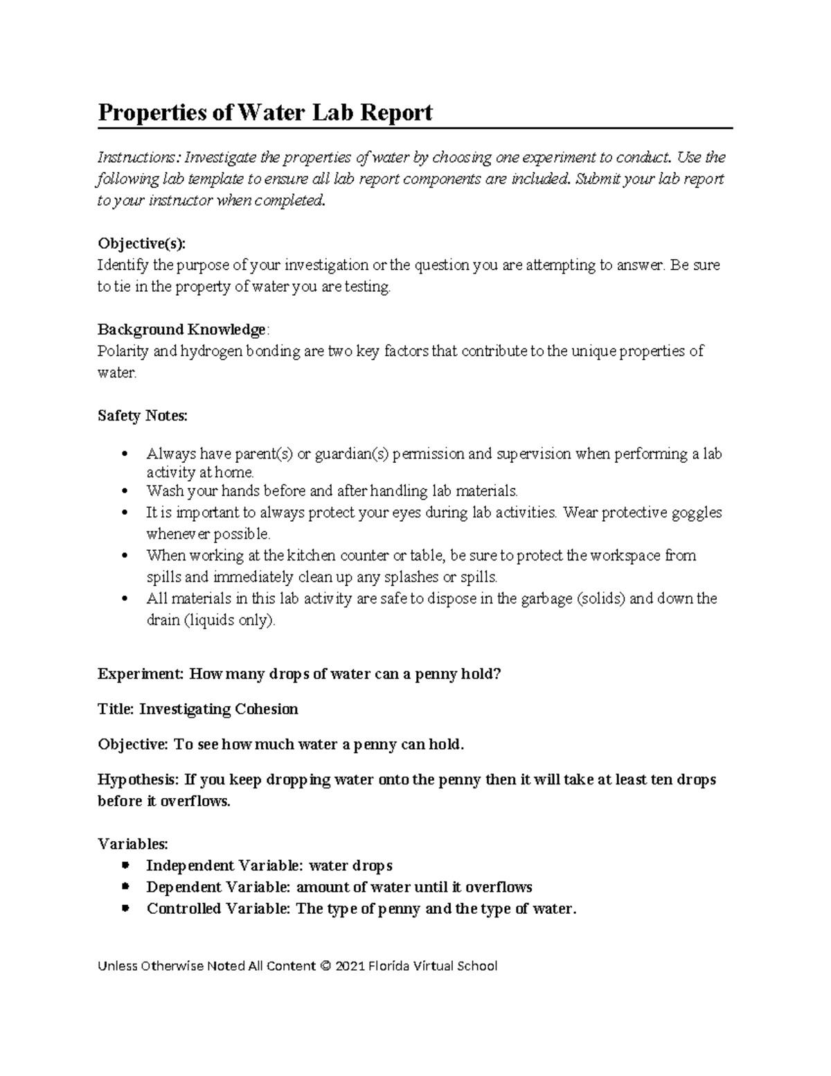 02 01 properties of water lab report - Properties of Water Lab Report ...